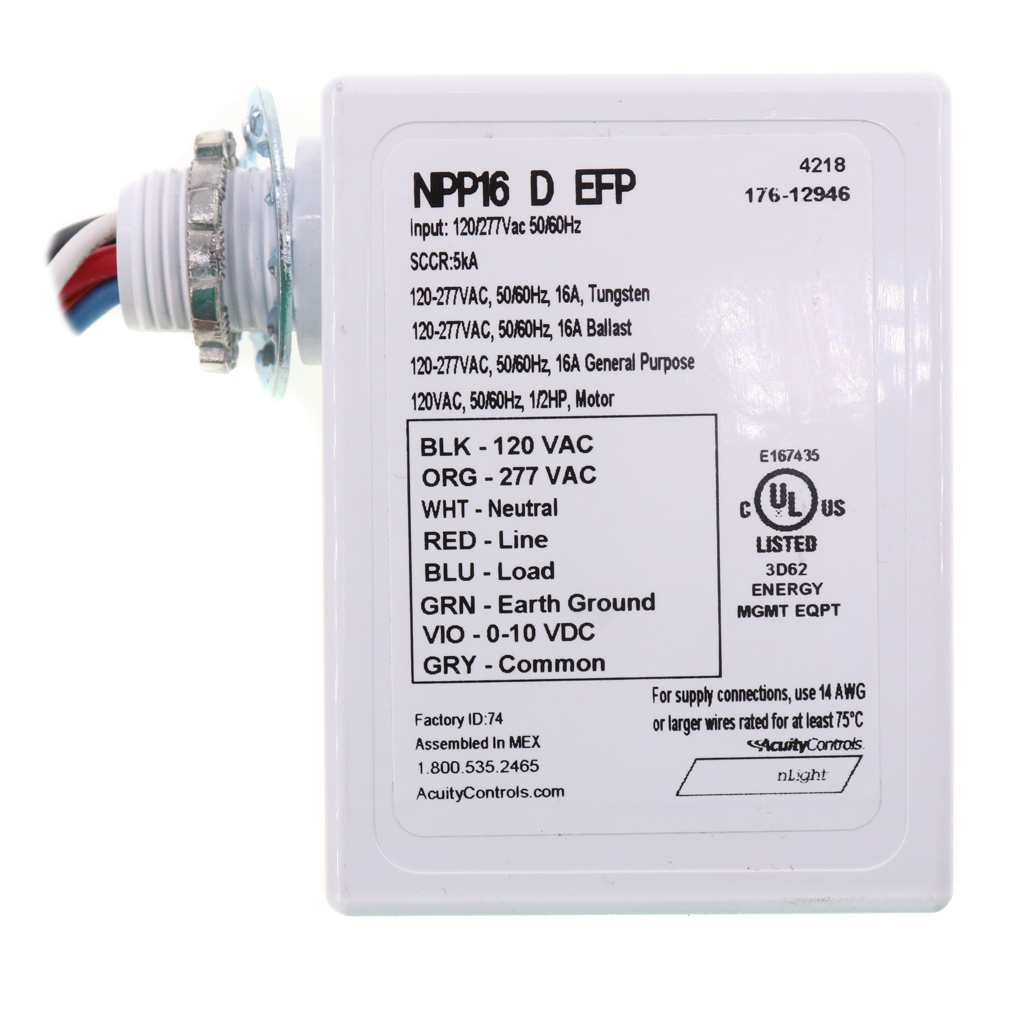 Sensor Switch NPP16-D-EFP nlight Dimming Emergency Relay Pack, 120/277V ...