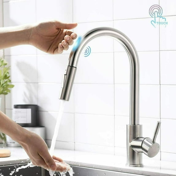 Sensor Touch Brushed Kitchen Sink Faucet Pull Out Sprayer Swivel Mixer ...