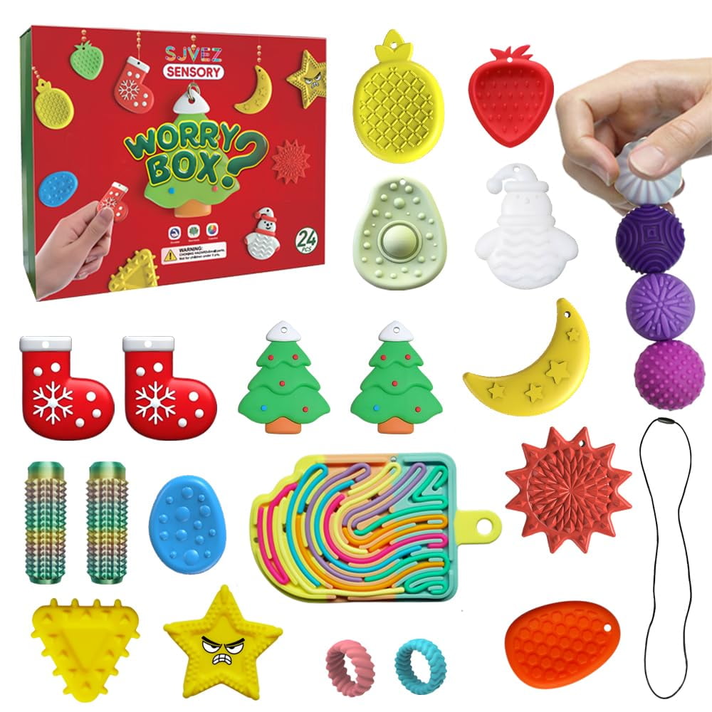 Sensory Christmas Worry Box - 24PCS Fidget Toys Set for Stress Relief ...