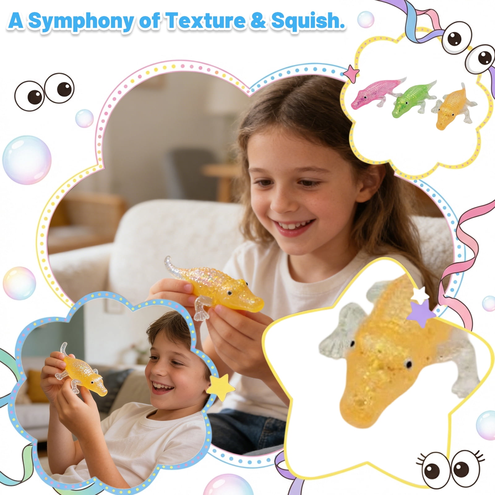 Sensory Squishy Toys Alligator Stress ToysforKids, Glitter Embedded 1 ...