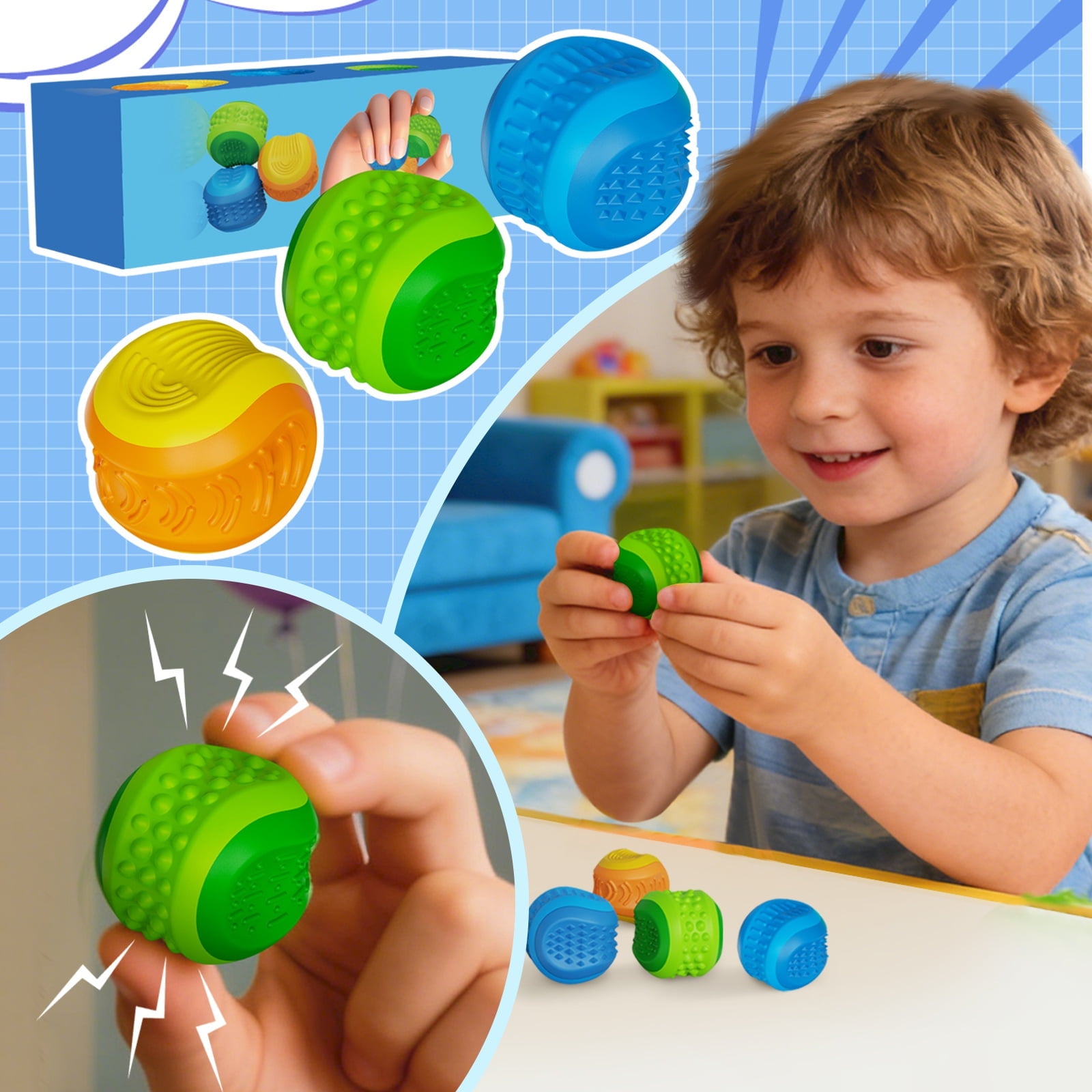 Sensory Fingertip Toys - 3-Pack Silicone Textured Fingertip Balls ...