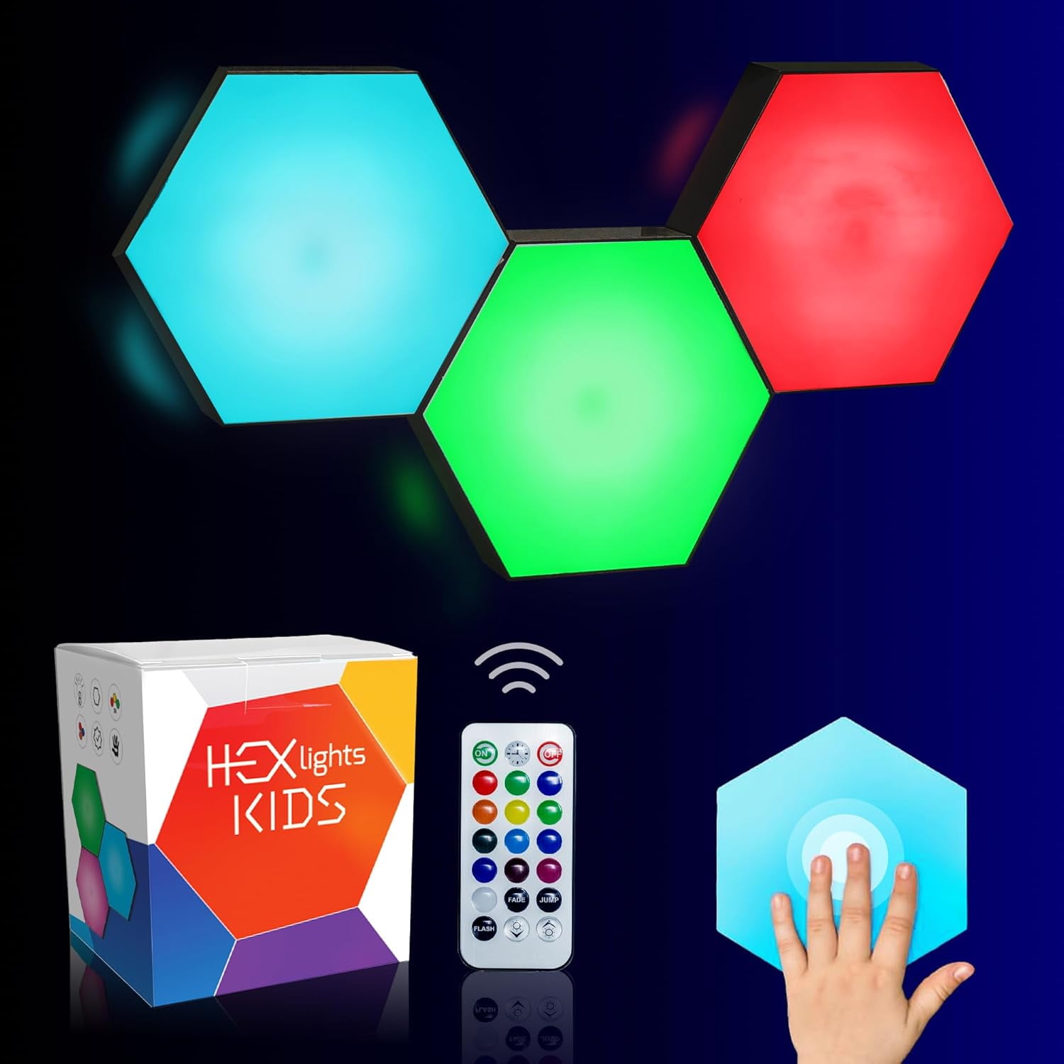 Sensory Lights for Autistic Children — 3pk Touch Hexagon Lights, Remote Controlled Light Tiles ...