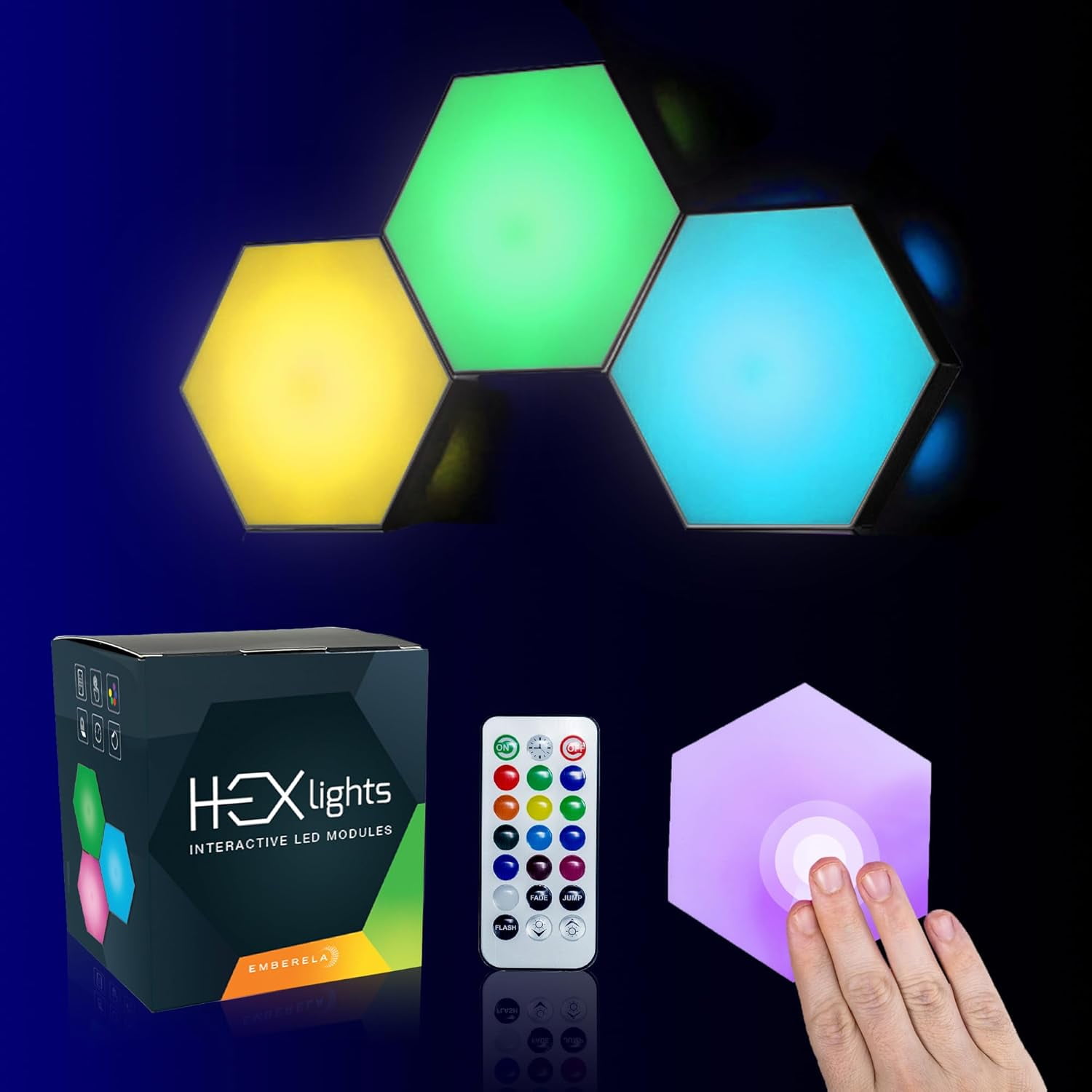 Sensory Lights for Autistic Children — 3pk Touch Hexagon Lights, Remote ...