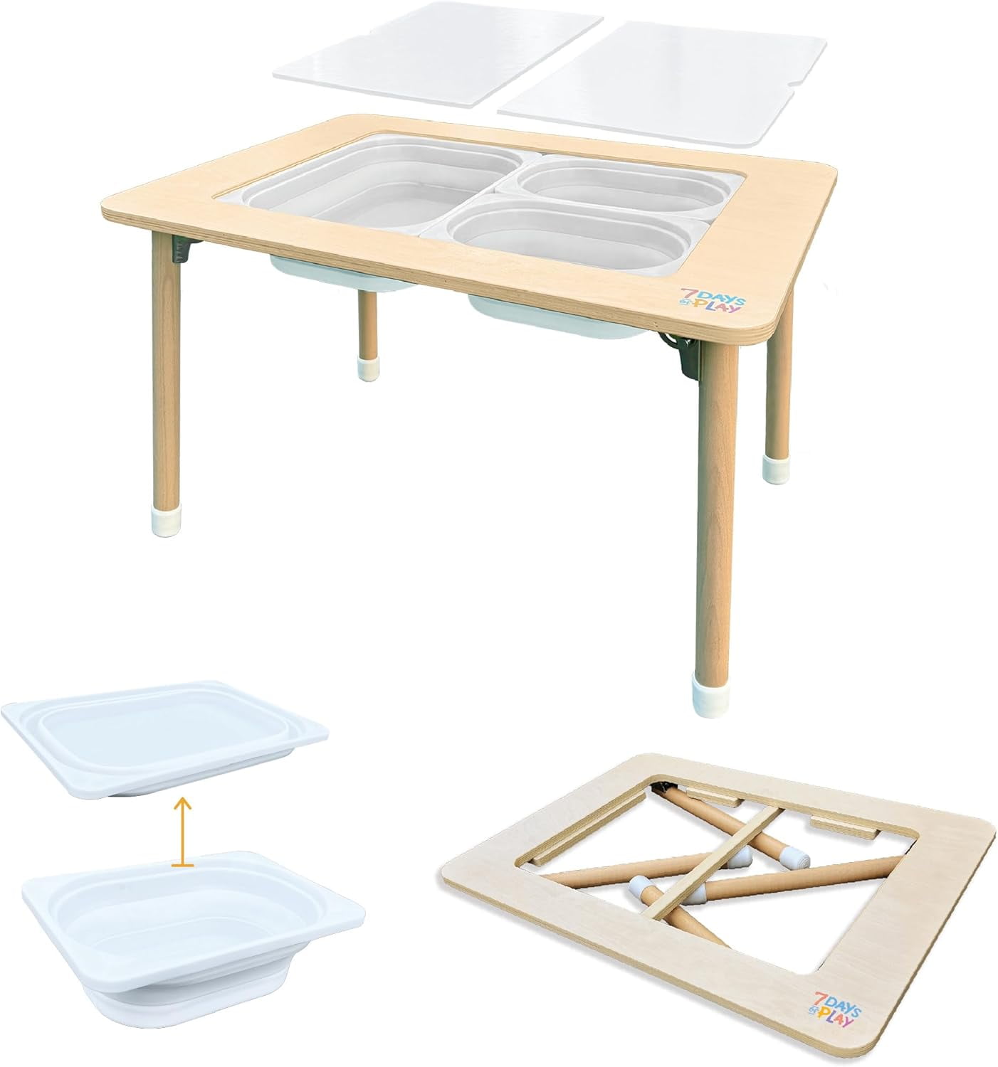 Sensory Play Activity Table with Foldable Legs, Storage Bins, and Lid ...