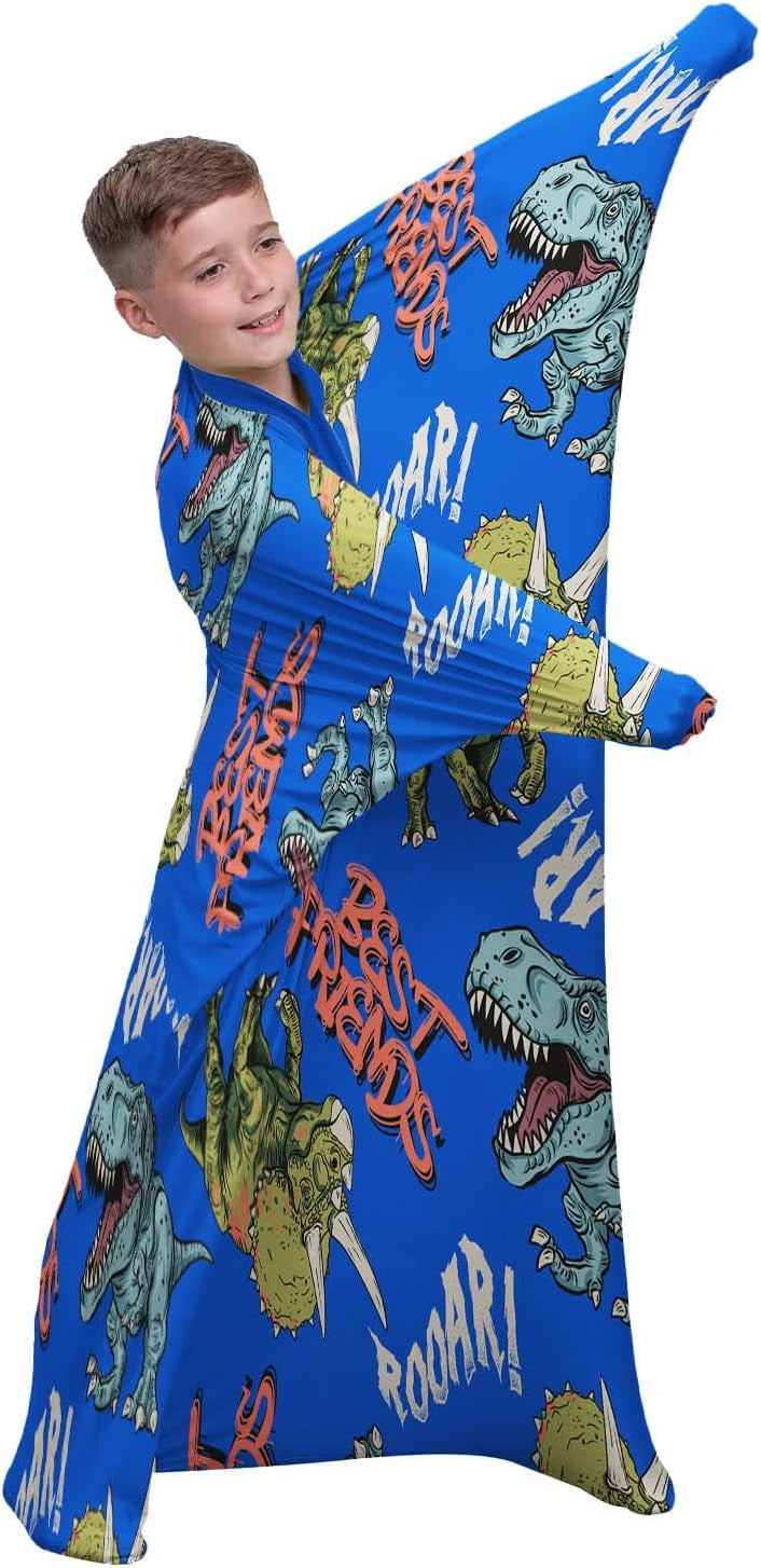 Sensory Sock Body Sock,Medium,6-9 Years, Blue Dinosaur Full Body Sock Provides Deep Pressure ...