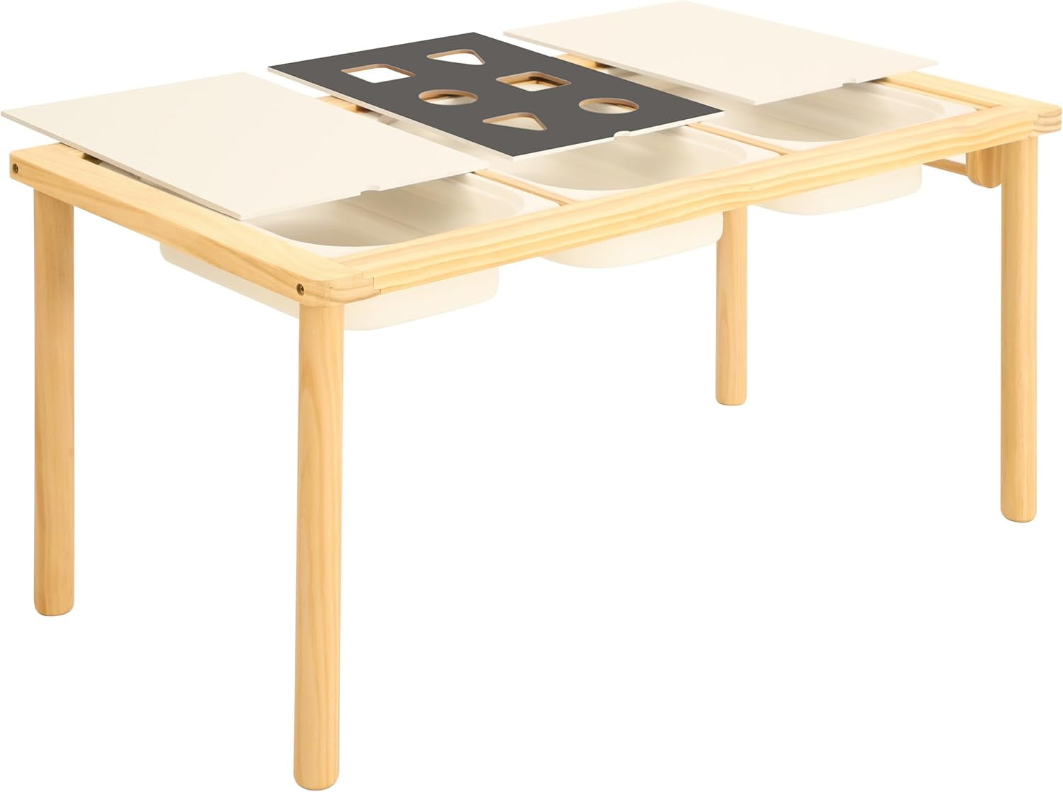 Sensory Table with 3 Foldable Storage Bins, Multifunction Wooden Sand ...