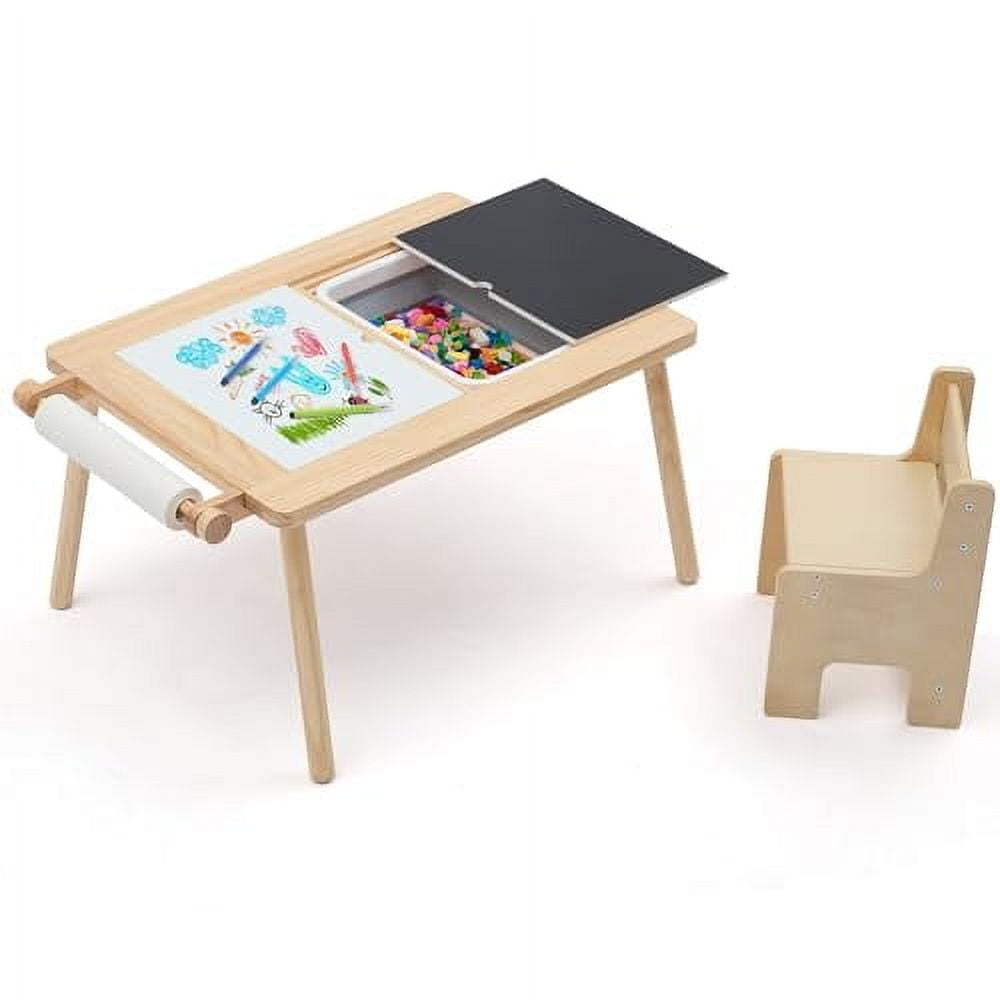 Sensory Table and Chair for Toddlers 2-8, Wood Kids Activity Table with ...