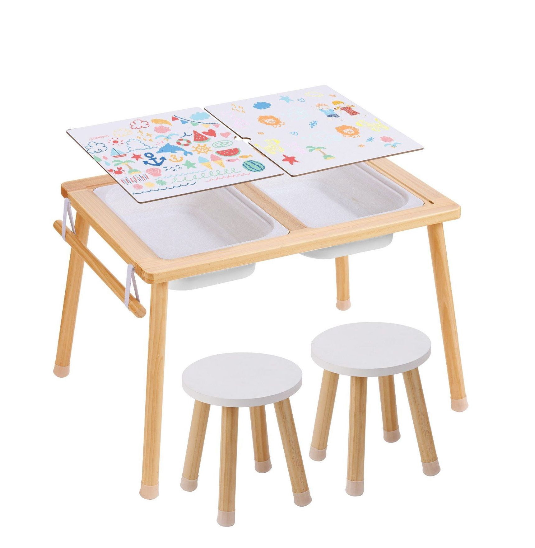 Sensory Table and Chairs Set, Toddler Activity Table with 2 Stools ...
