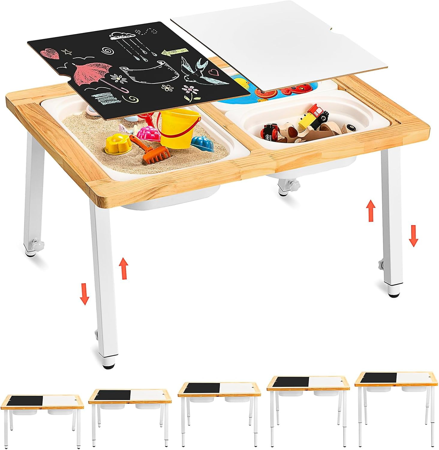 Sensory Table for Toddlers, Kids Table with 3 Bins Writable Lids ...