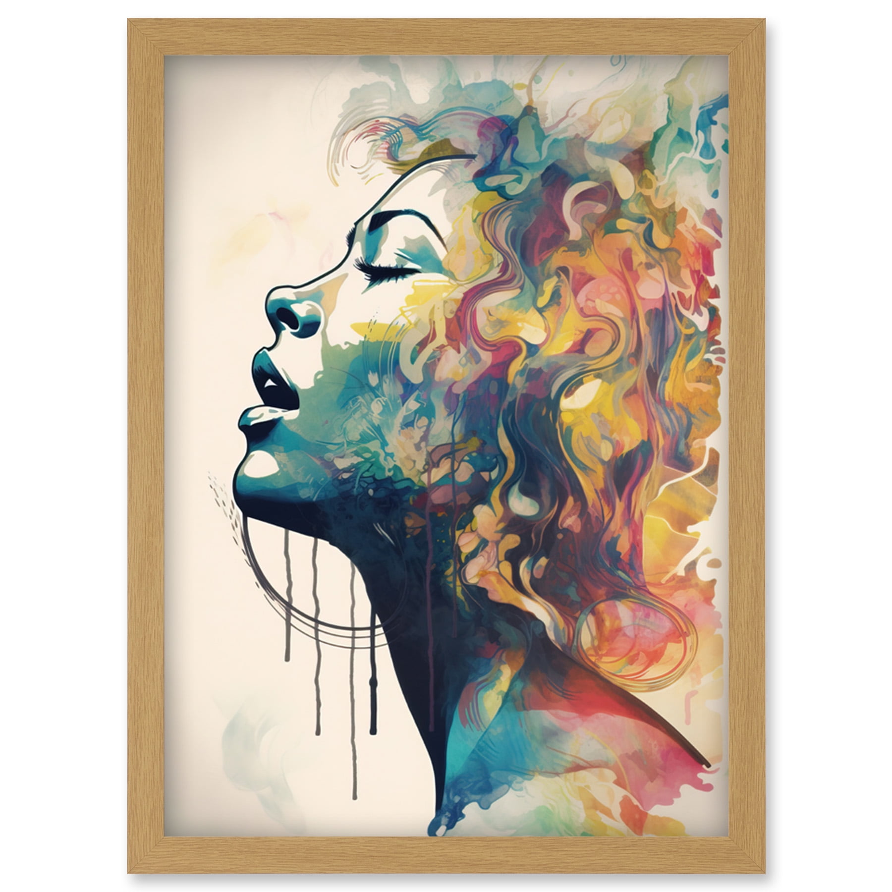 Sensual Woman Female Profile Portrait Soft Pastel Colour Modern Watercolour Painting Artwork ...