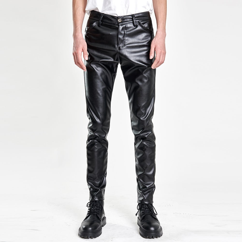 Sentaili Mens Personality Leather Pants Fashion Slim Stretch PU Biker Leather Trousers - Walmart.com