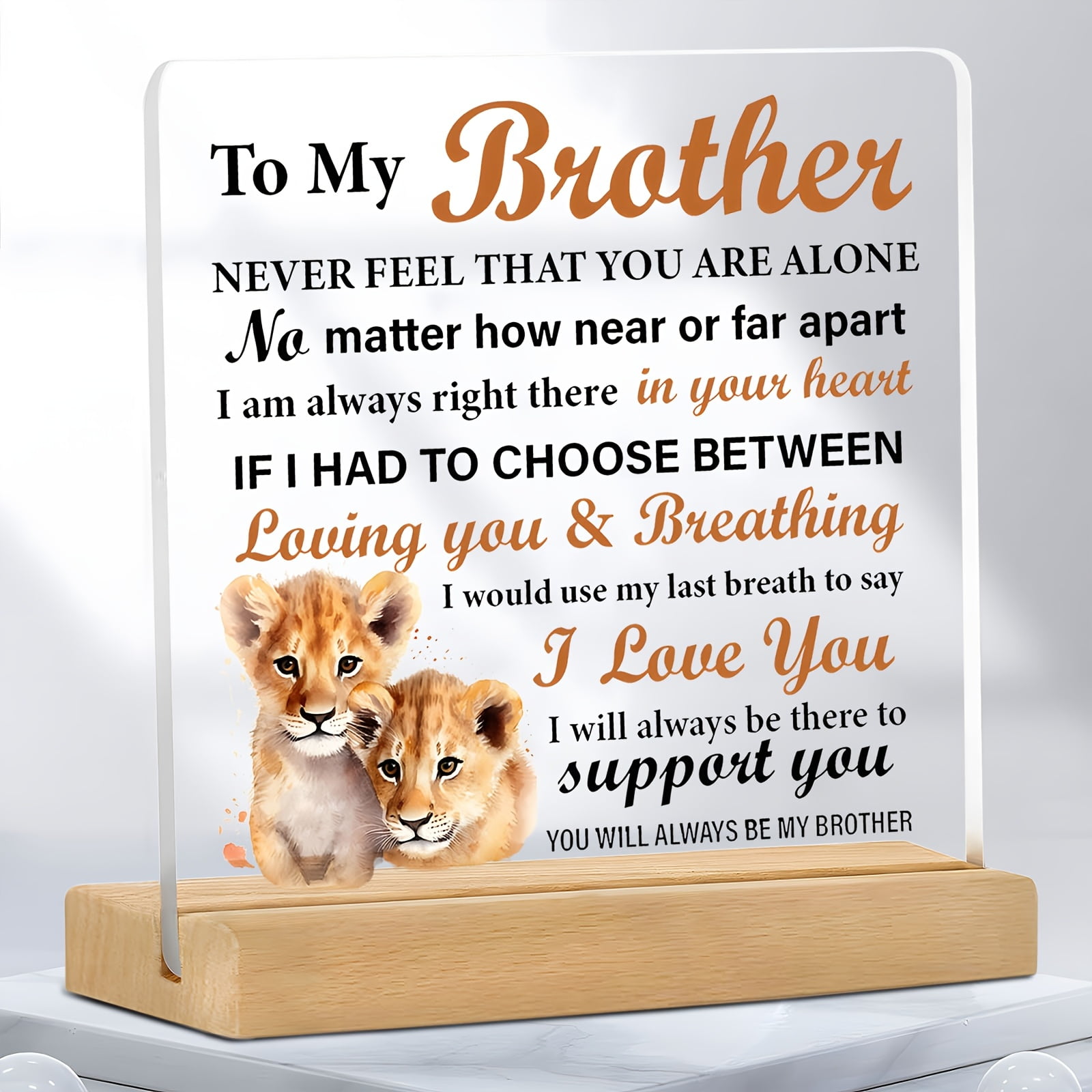 Sentimental Brother Gift - Acrylic Desk Plaque with Wooden Base ...