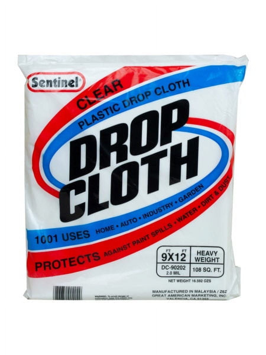 Sentinel 9'x12' Clear Plastic Drop Cloth (Available in a pack of 12 ...