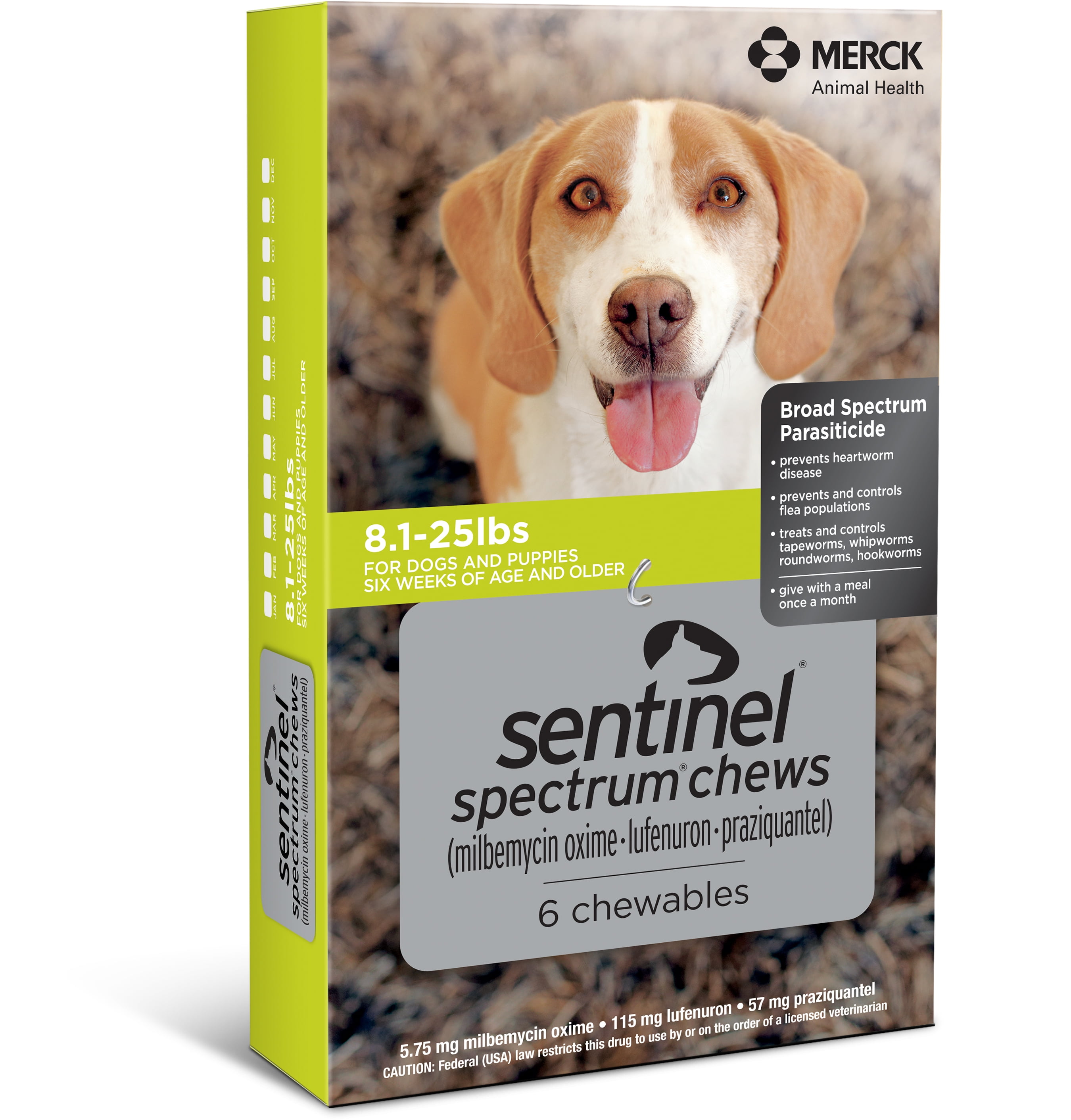 Sentinel Spectrum Chew for Dogs, 8.1-25 lbs (Green Box) - Walmart.com