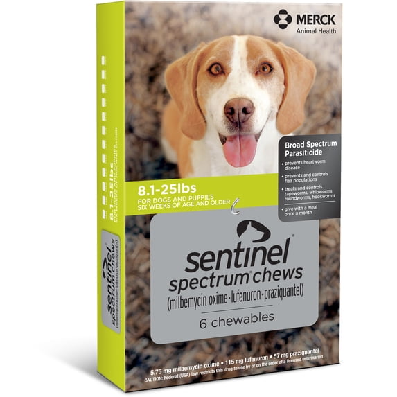 Sentinel Spectrum Chew for Dogs, 8.1-25 lbs (Green Box) - Walmart.com