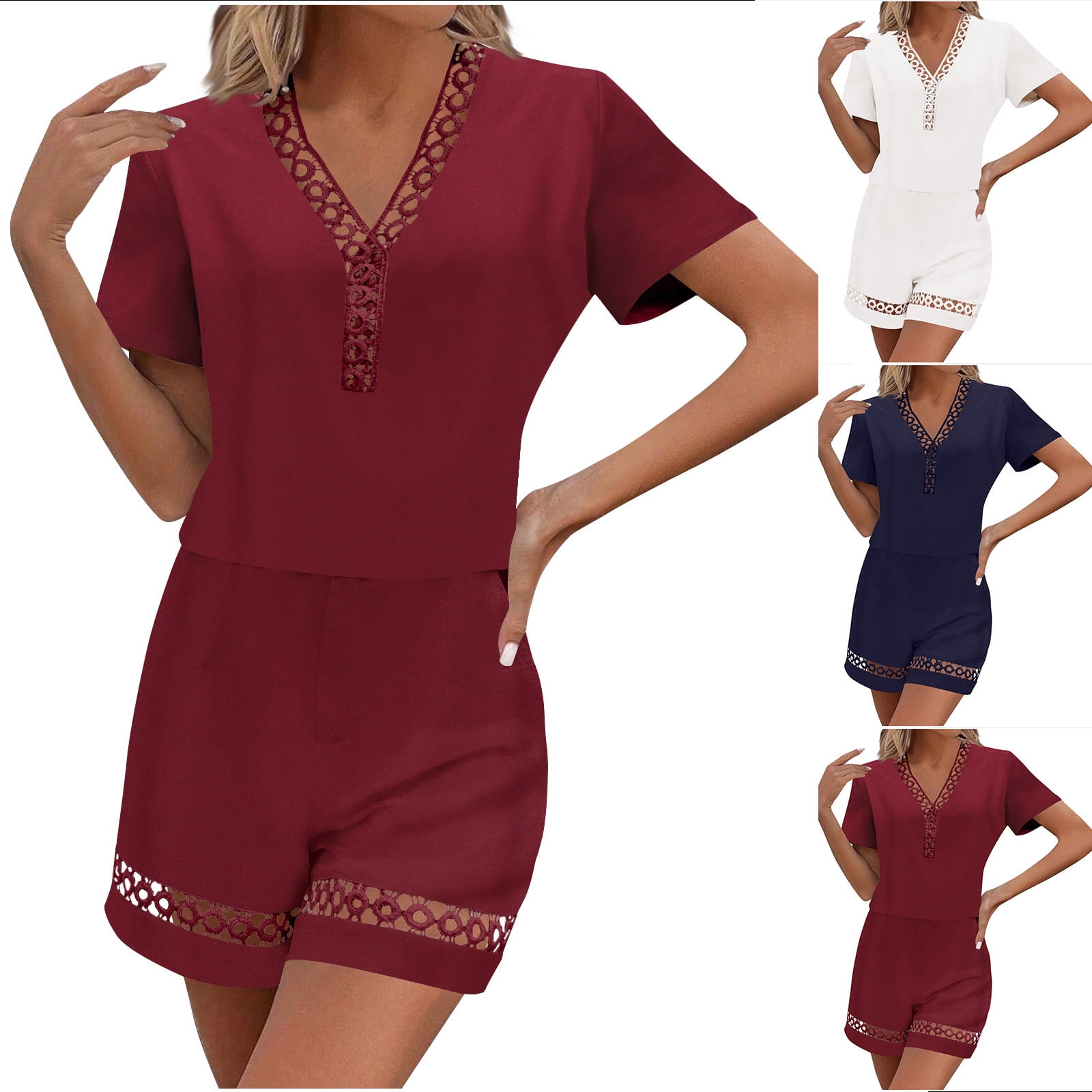 Sentmoon 2 Piece Sets for Women Summer Short Sleeve V Neck Women's ...