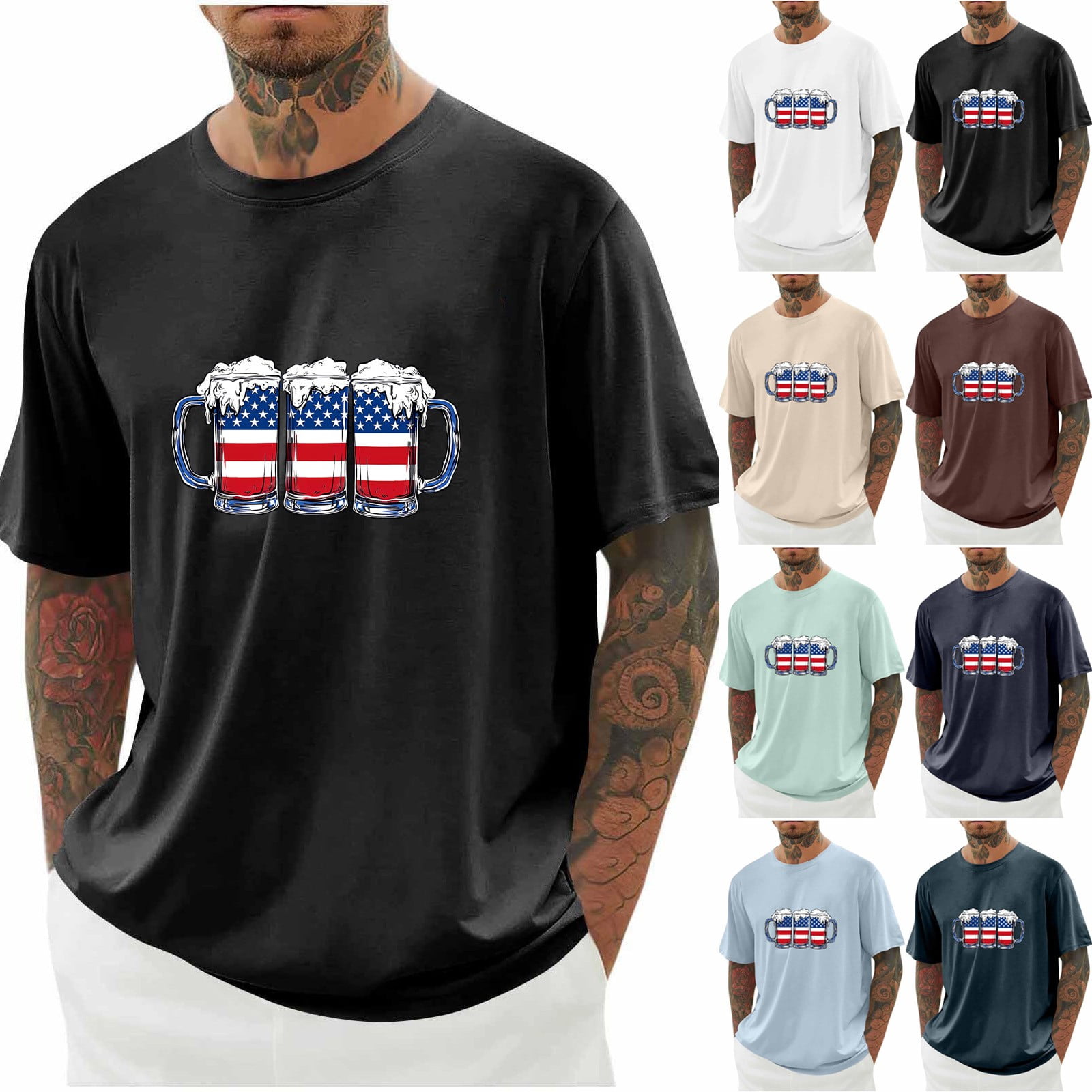 Sentmoon Blouses Red White and Blue Print 4th of July T-Shirt Relaxed ...