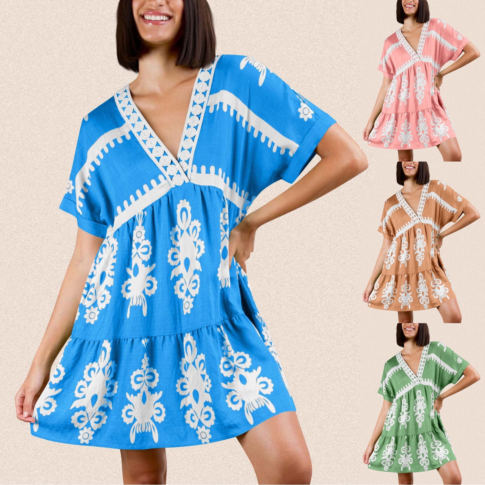 Sentmoon Boho Dresses for Women 2025 Oversized Short Sleeve Lace Spring ...