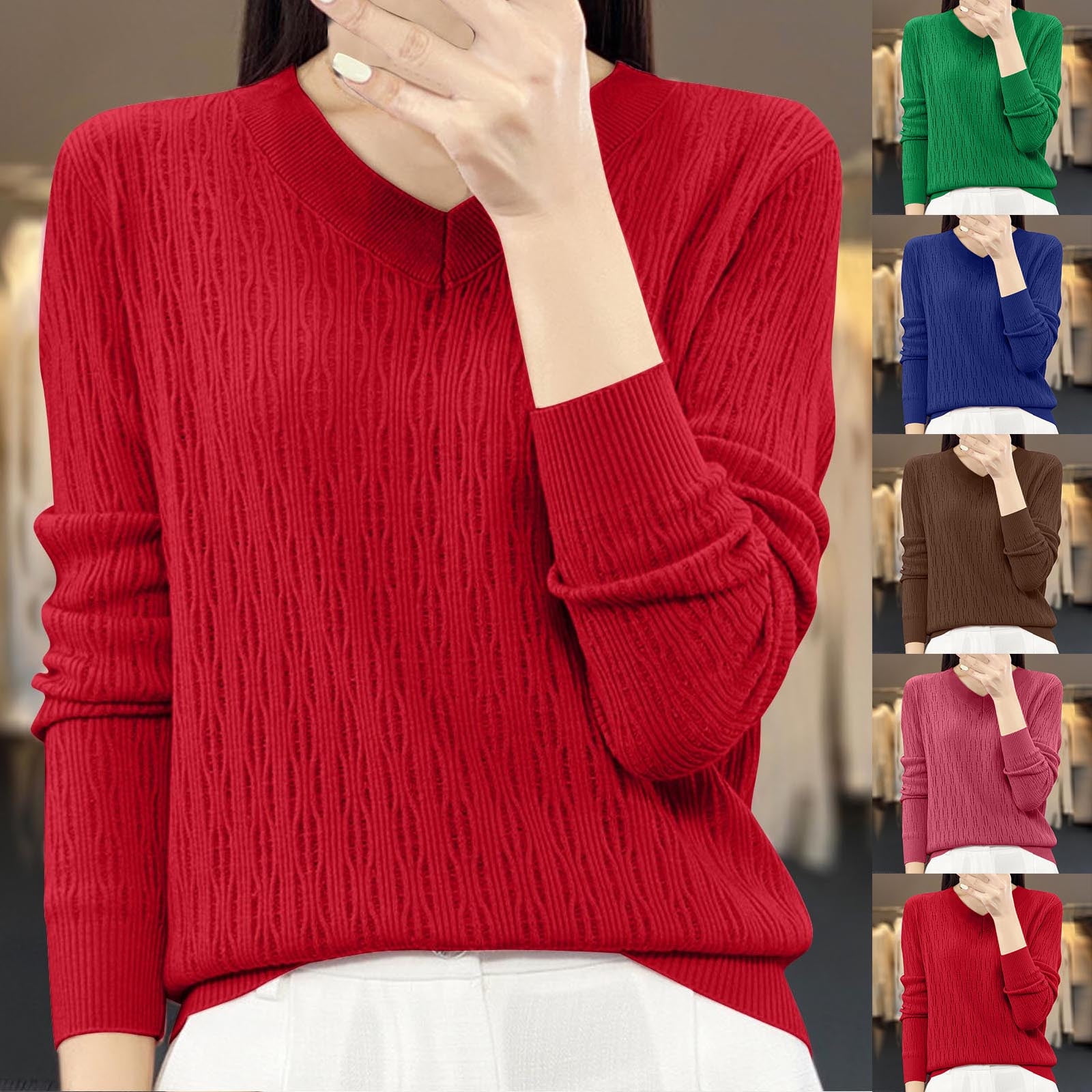 Sentmoon Cable Knit Sweater Women Round Neck Long Sleeve Solid Color ...