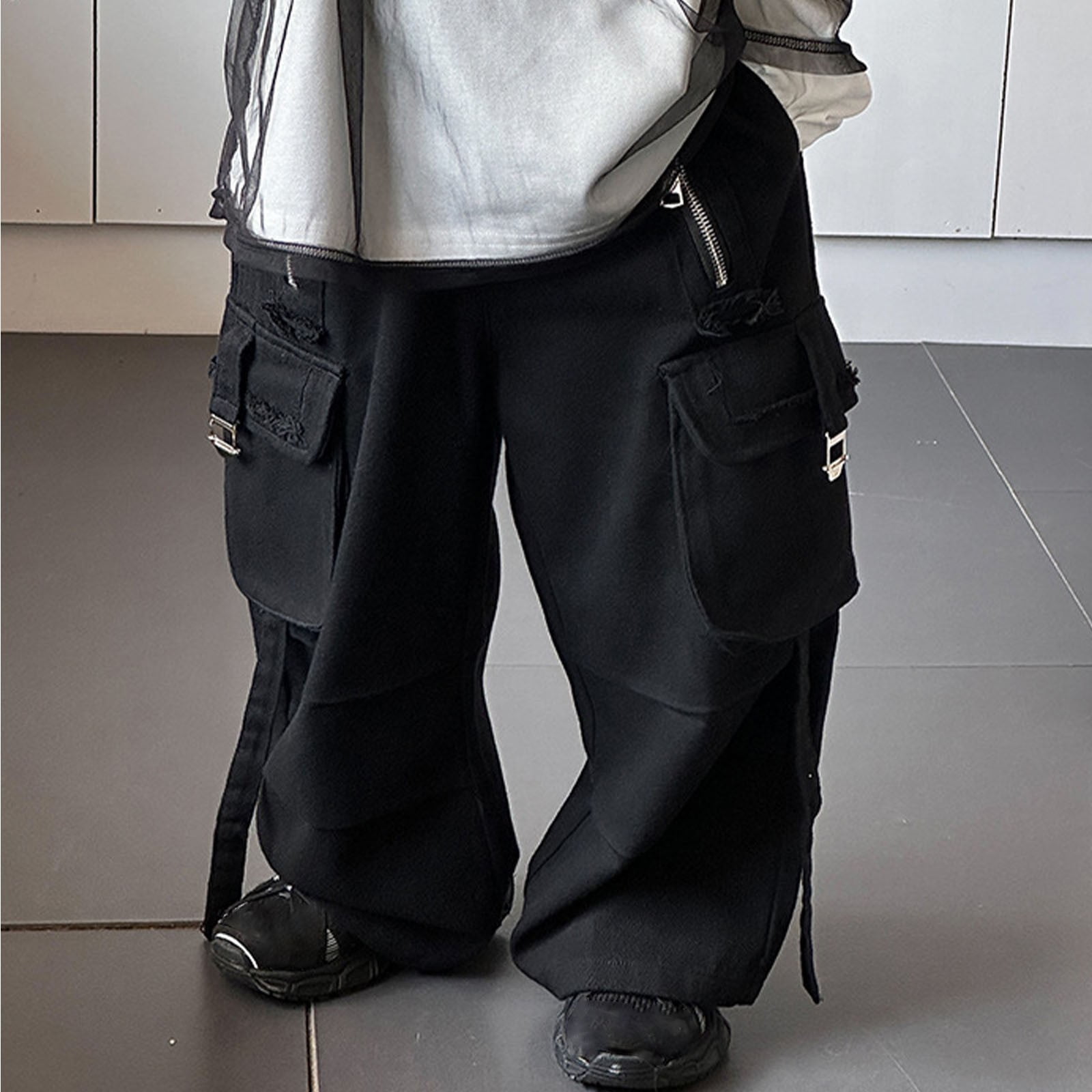 Sentmoon Cargo Pants for Boys Elastic Waist Straight Fit Wide Leg Baggy ...