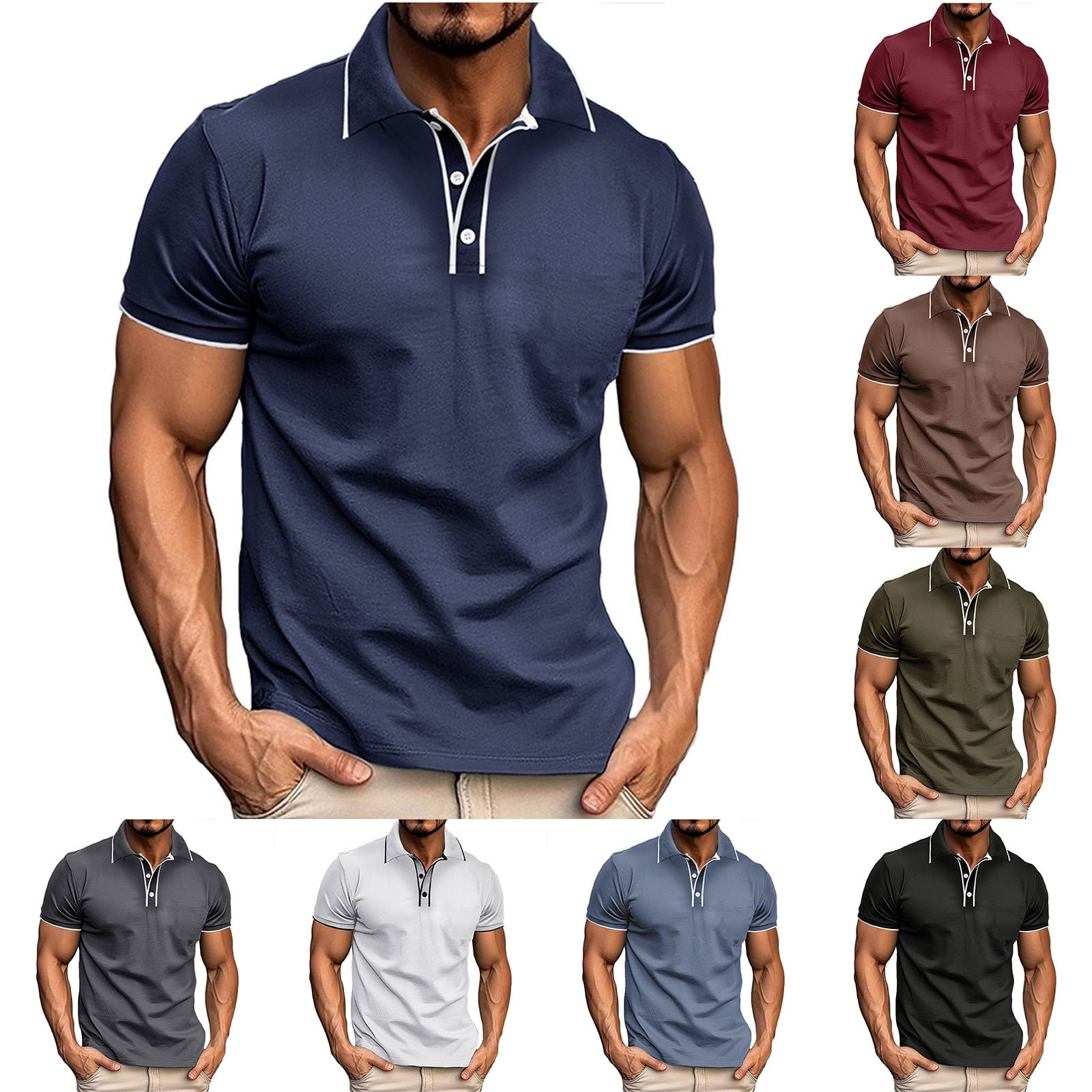 Sentmoon Casual Outfits for Mens Plus Size Loose Turndown Collar Short ...