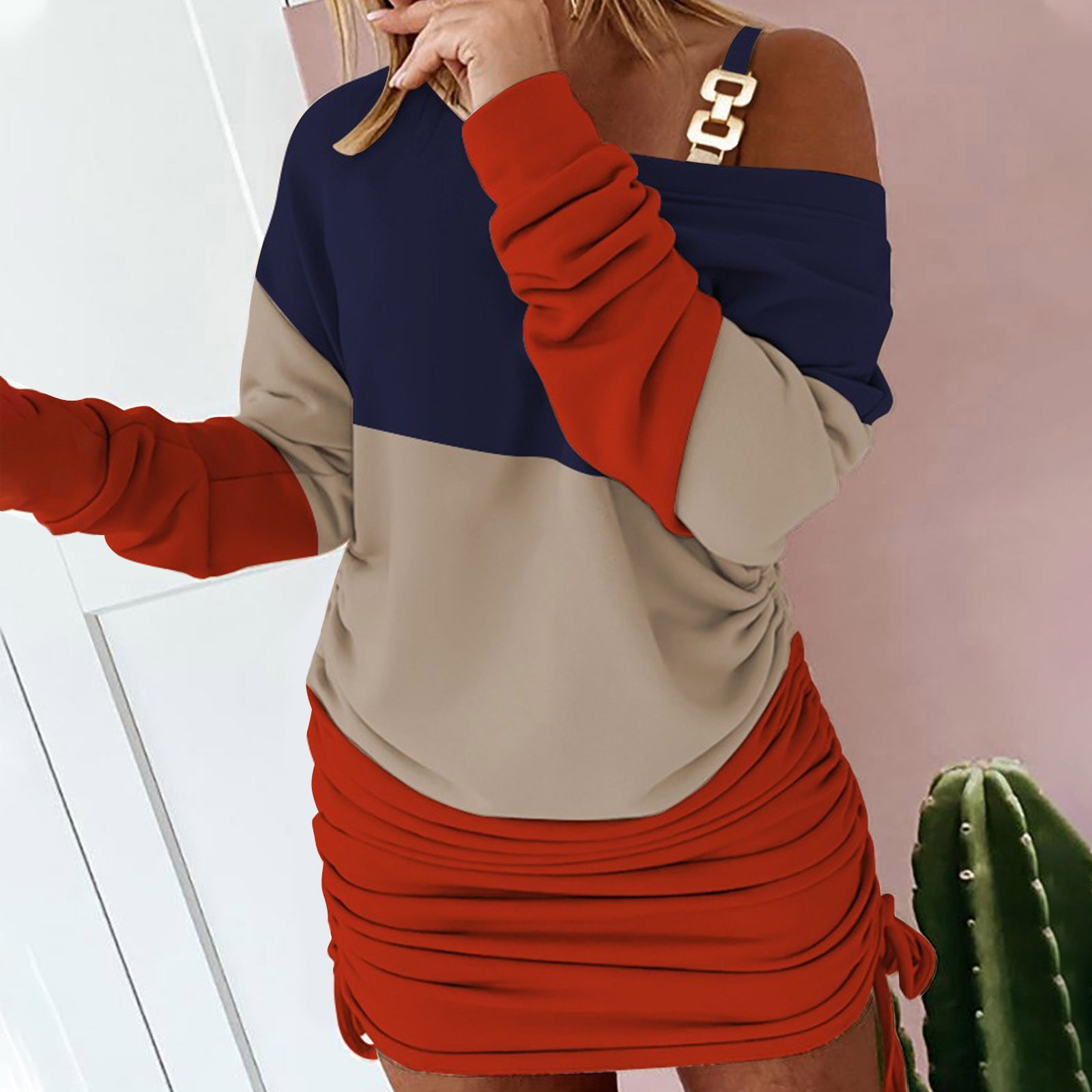 Sentmoon Cold Shoulder Cutout Dress Long Sleeve Off Shoulder Holiday ...