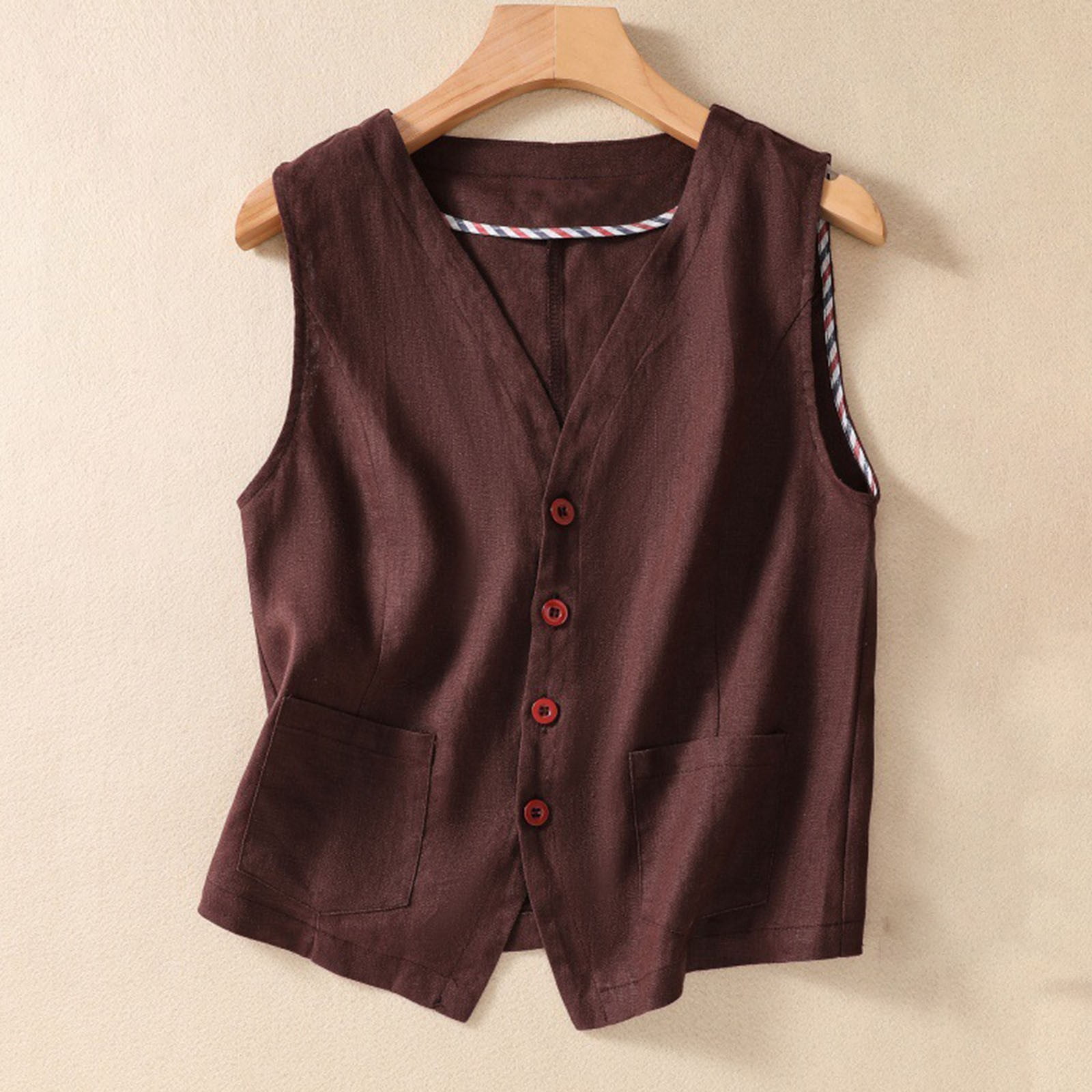 Sentmoon Comfort Puffer Vest Cotton Linen Sleeveless Regular Womens ...