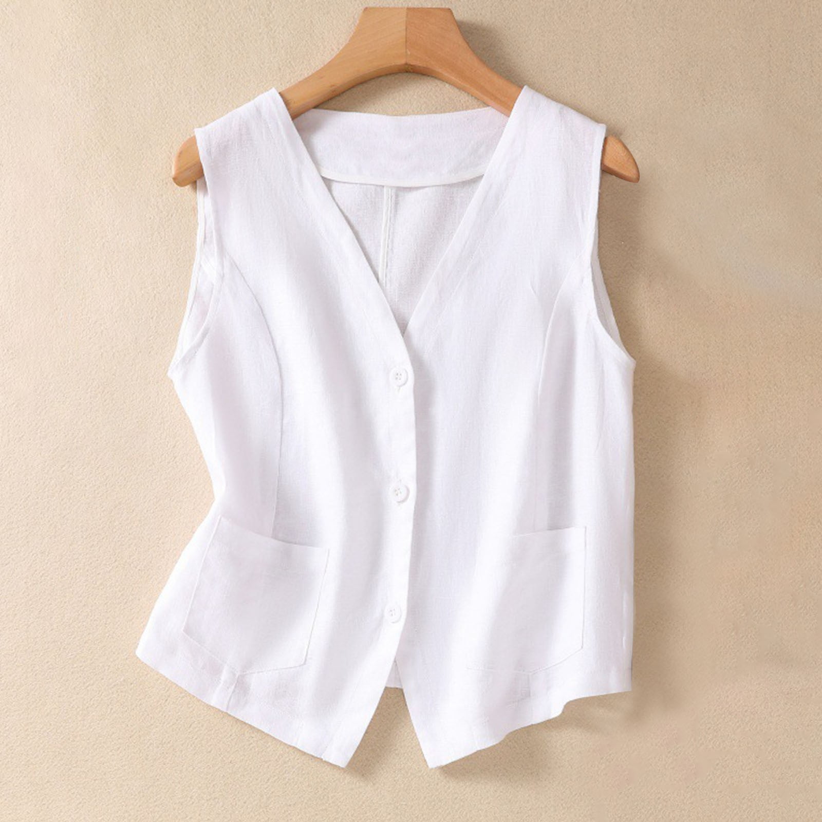 Sentmoon Comfort Puffer Vest Cotton Linen Sleeveless Regular Womens ...