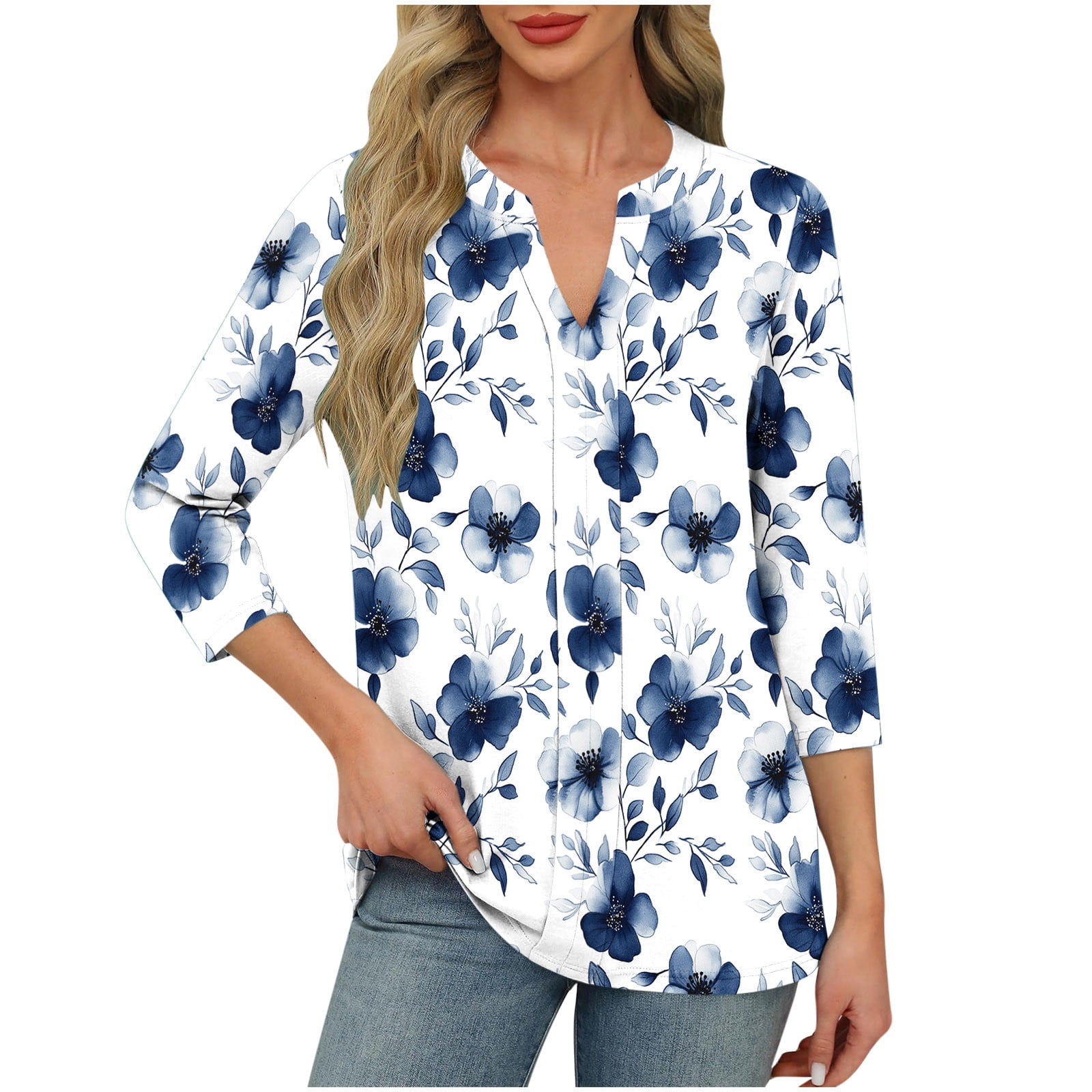 Sentmoon Cute Tops for Women 3/4 Sleeve Oversized V Neck Breathable ...