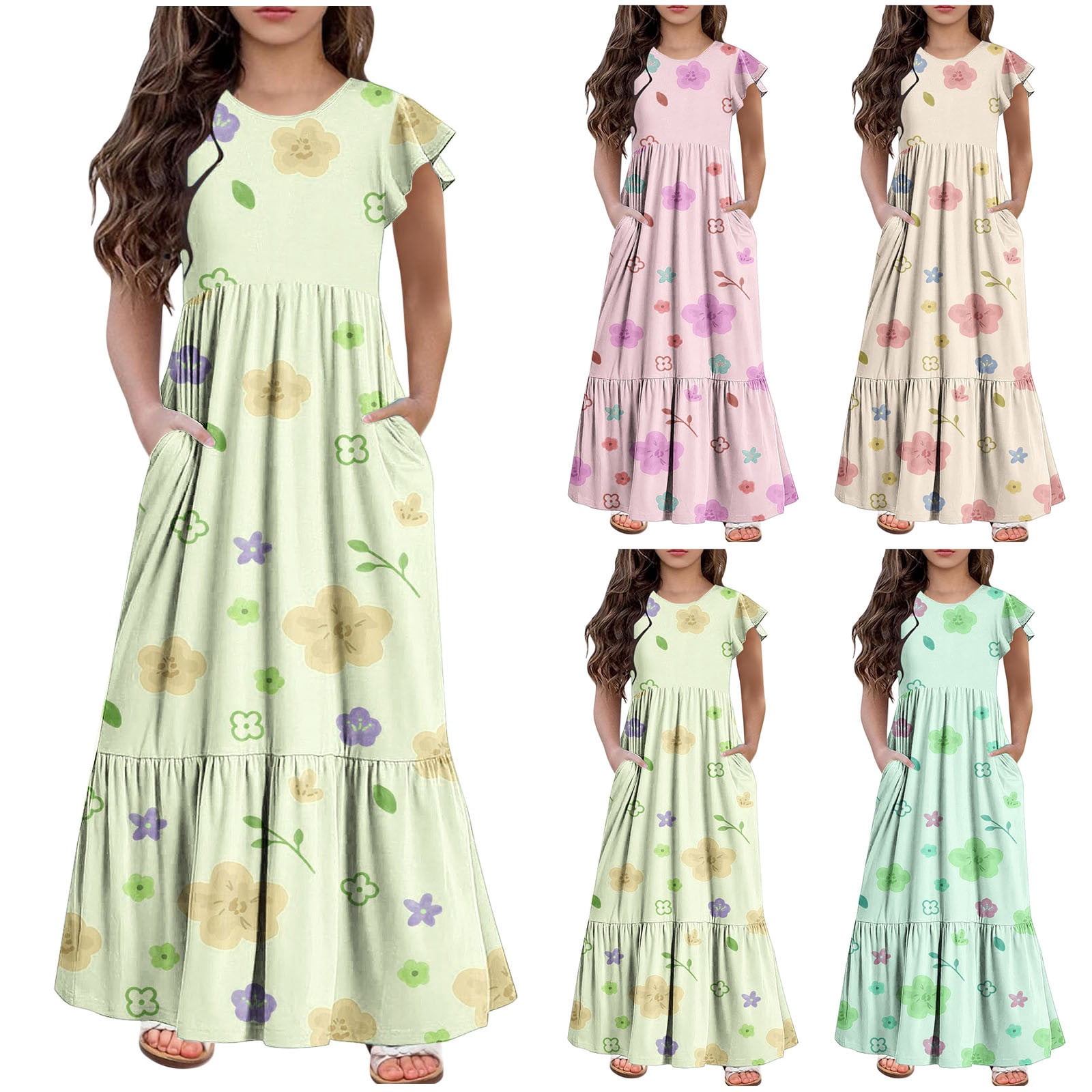 Sentmoon Dress for Kids Summer Trendy Crew Neck Girls Formal Dresses ...