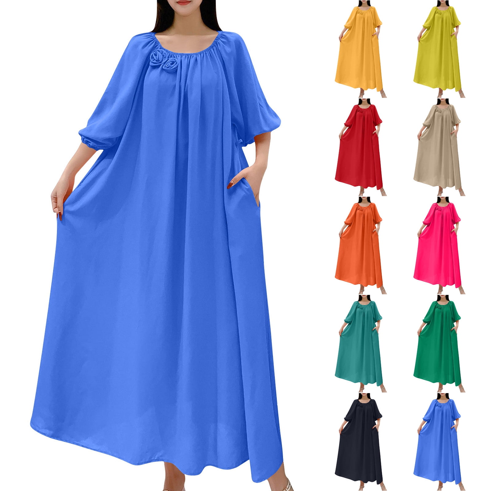 Sentmoon Dress Oversized Short Sleeve Stretchy Long Dress Solid Color ...