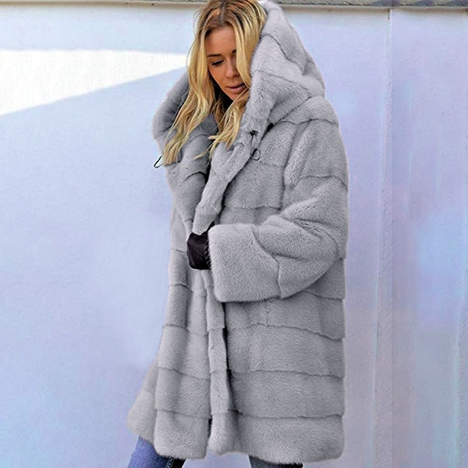 Sentmoon Faux Fur Fuzzy Coat Long Sleeve Regular Winter Jackets for ...