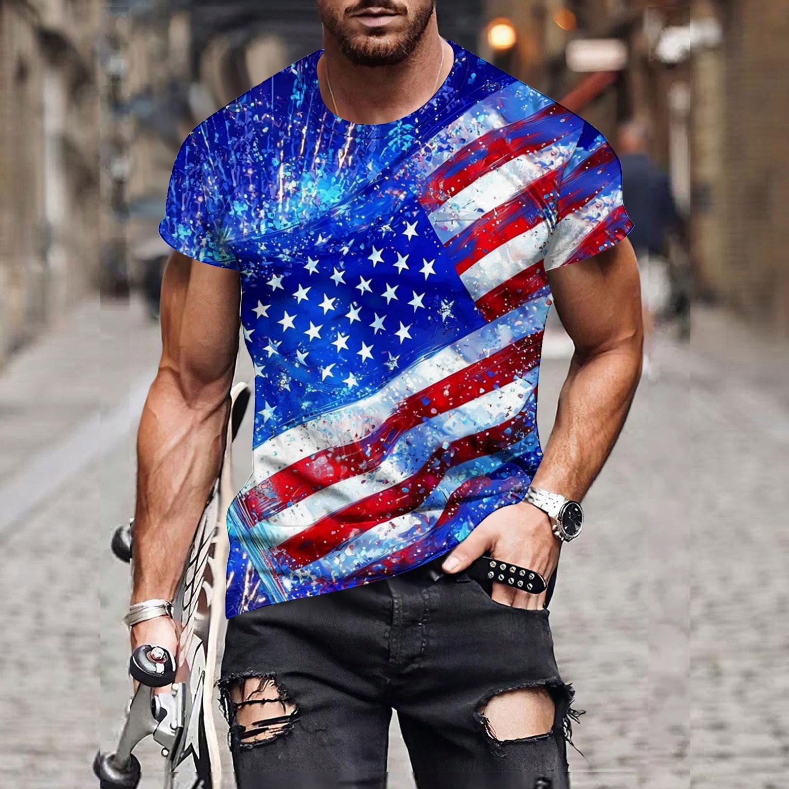 Sentmoon Flowy Tops for Men Independence Day Print Fourth of July ...