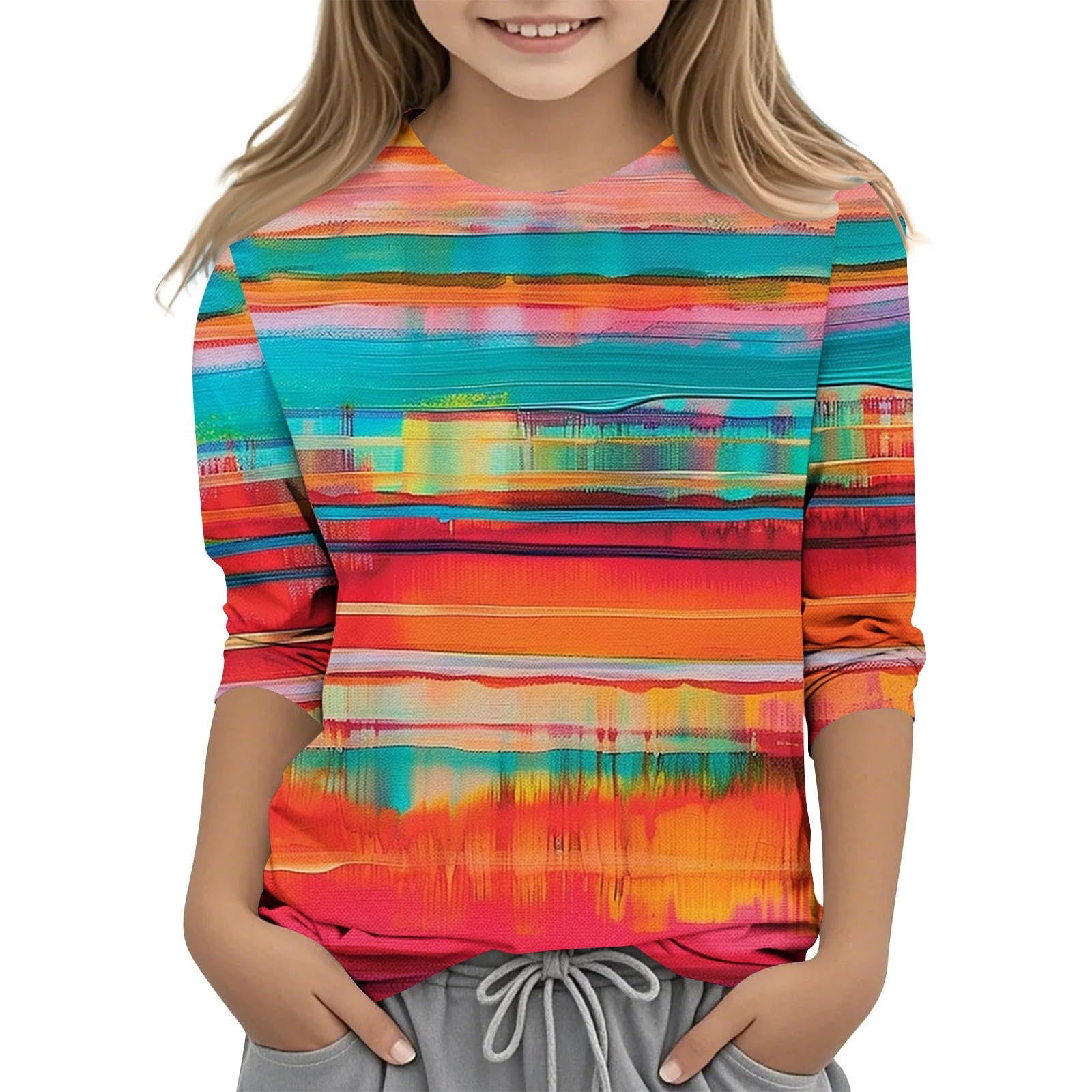 Sentmoon Girls Pullover Casual Blouse Loose Fit 3/4 Sleeve Crew Neck ...