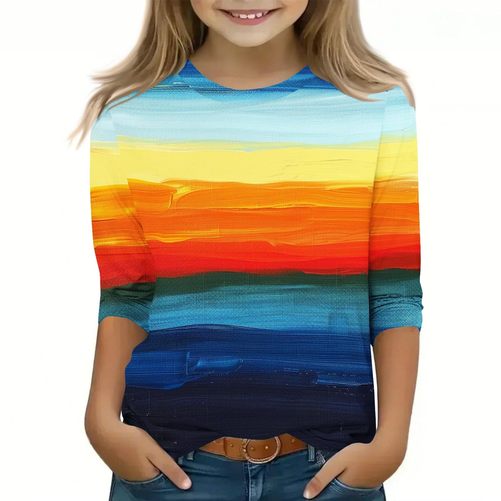 Sentmoon Girls Pullover Casual Shirts Loose Fit 3/4 Sleeve Crew Neck ...