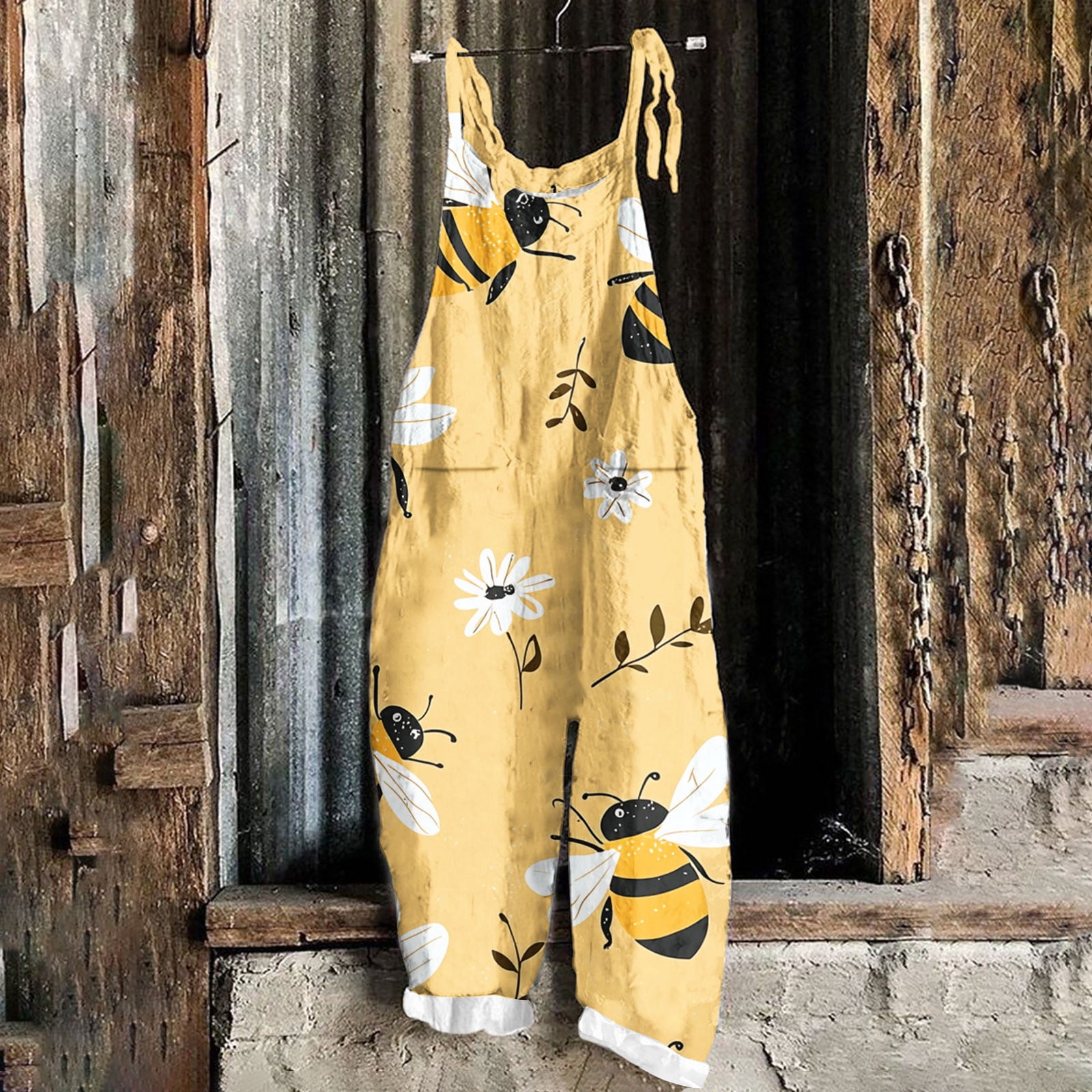 Sentmoon Jumpsuits for Women Bee Print Loose Wide Leg Summer Overalls ...