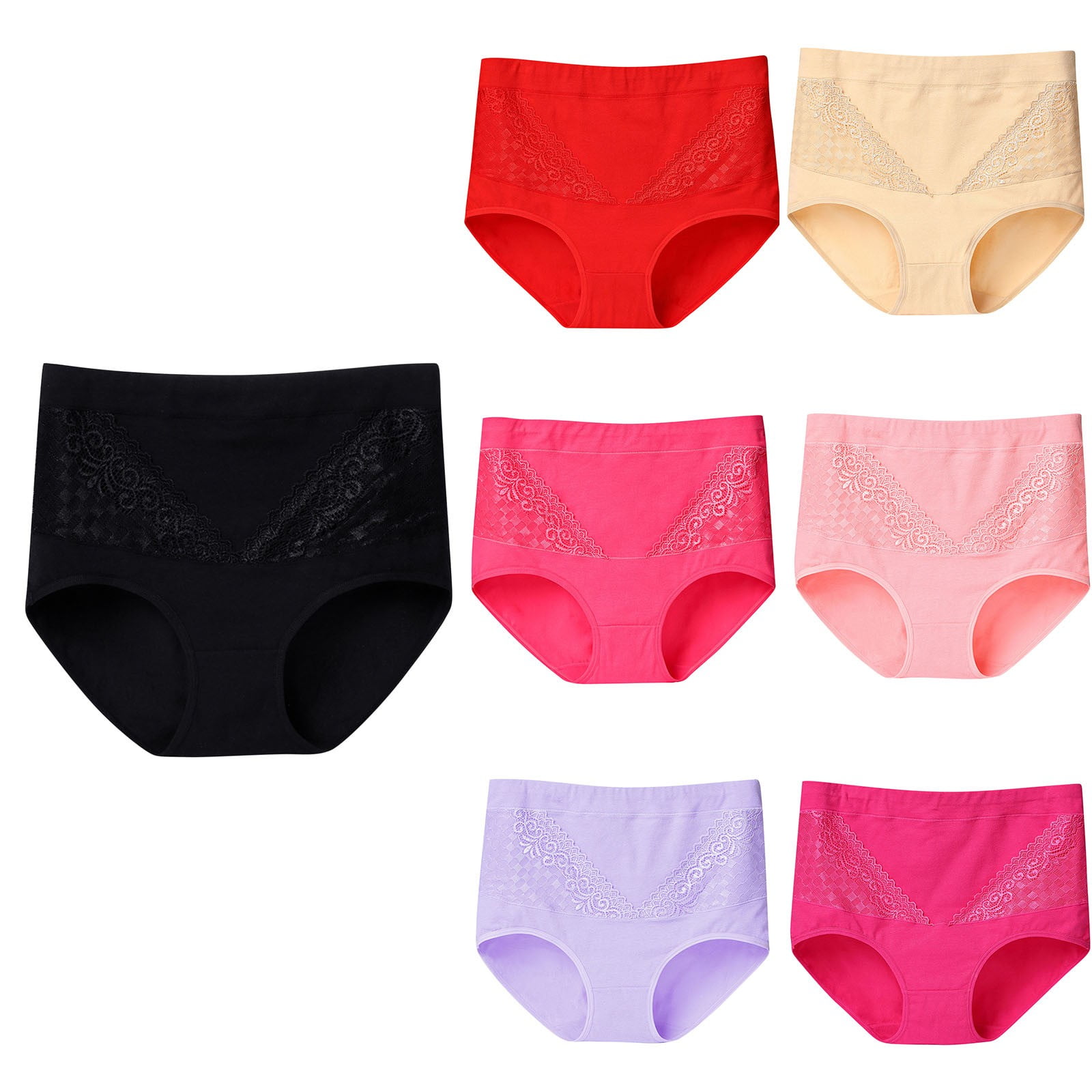 Sentmoon Lace Panties for Women Plus Size High Waist Breathable No Show Women Underwear Pack No ...