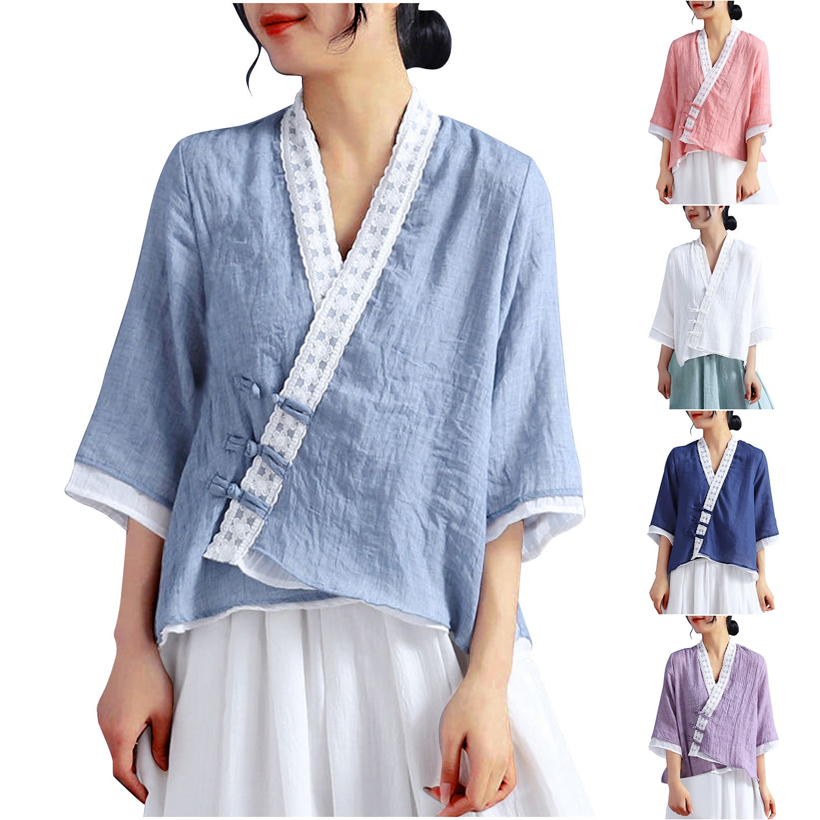Sentmoon Spring Tops for Women V Neck Loose Linen Summer Blouses for ...