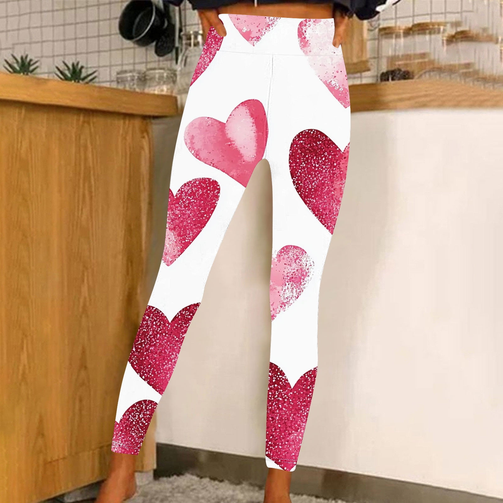 Sentmoon Leggings for Women Tummy Control Yoga Pants High Waist Hip Lift Stretchy Pants Heart ...