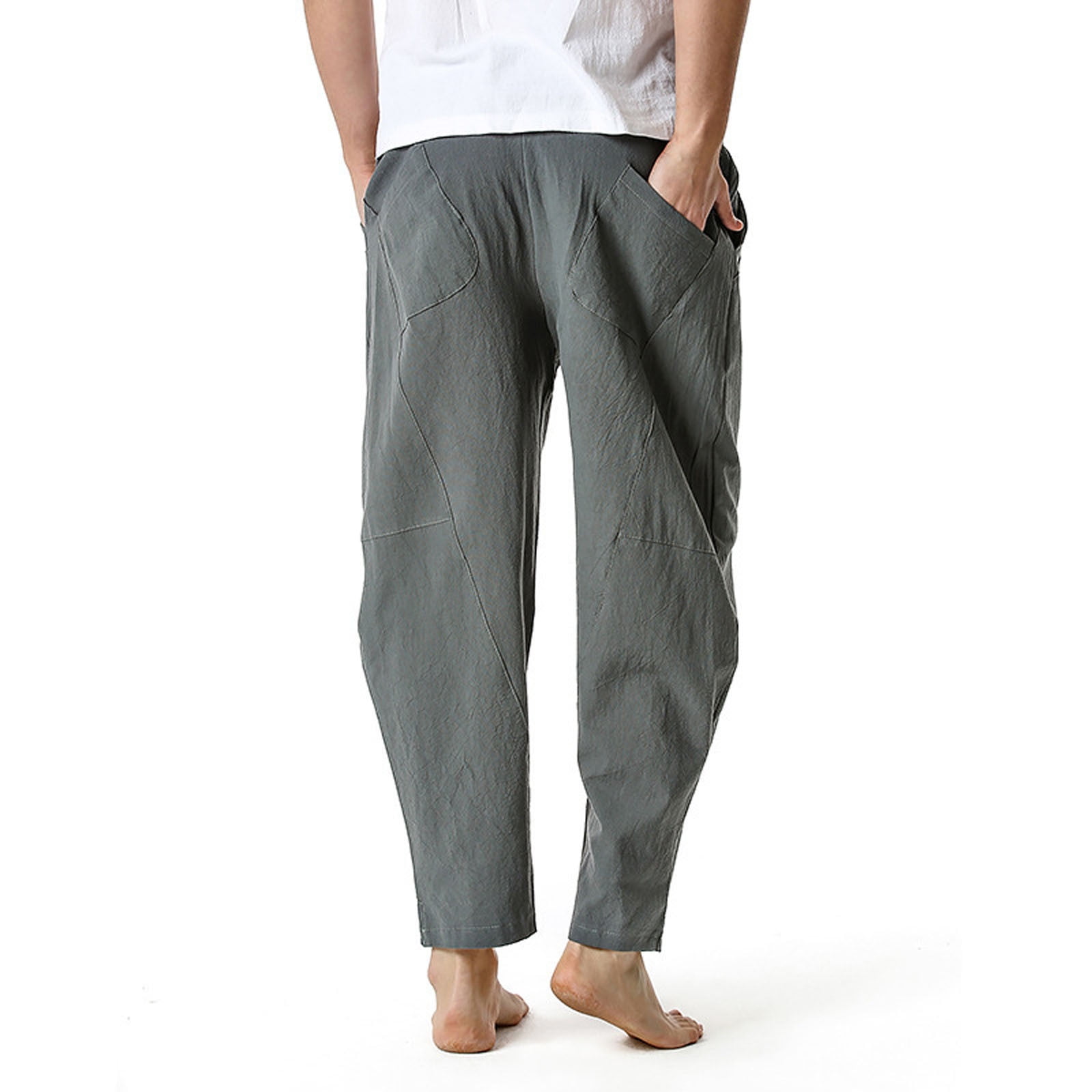 Sentmoon Linen Pants for Men High Waist Drawstring Straight Fit Wide ...
