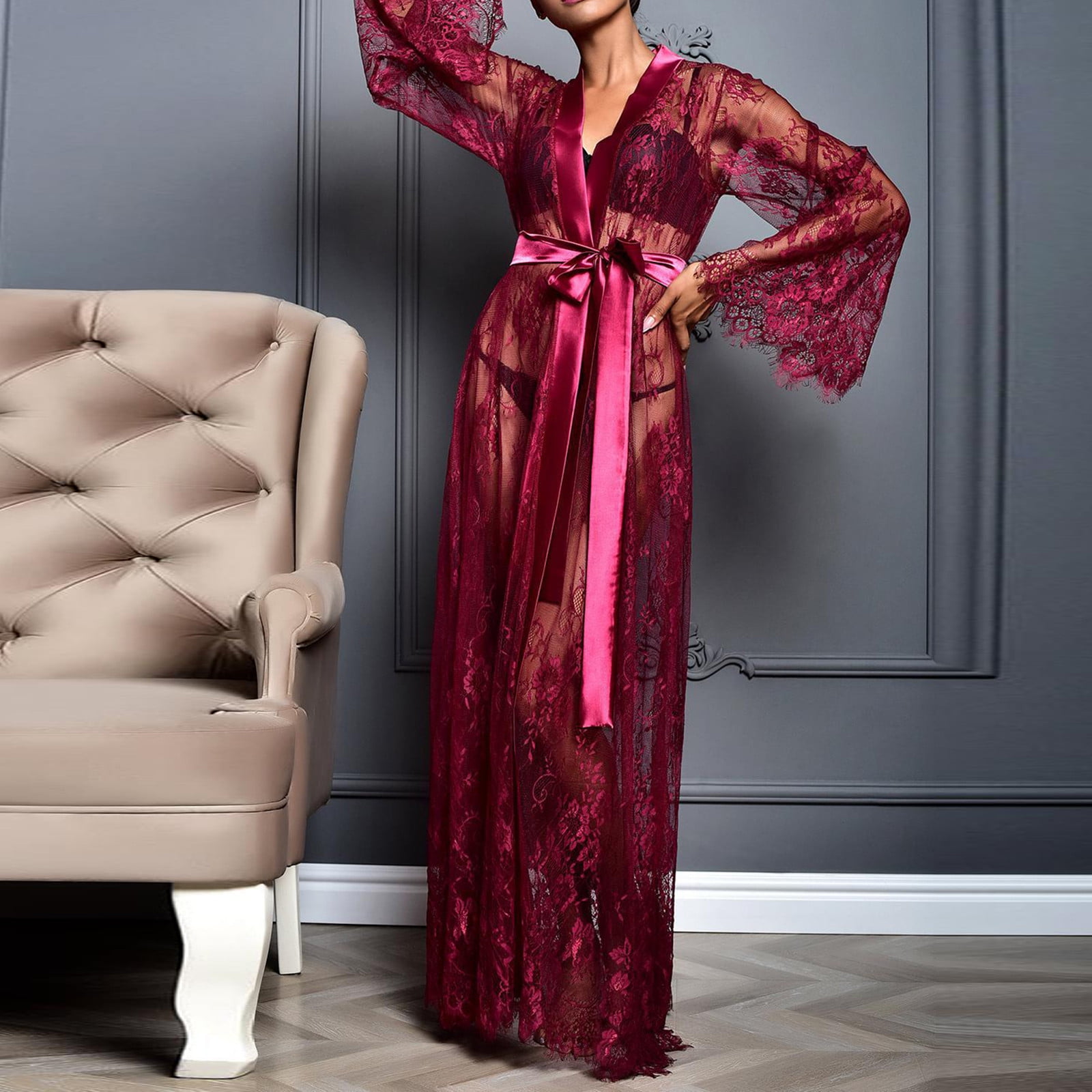 Sentmoon Lingerie for Women Long Sheer Boudoir Wedding Kimono Floor ...