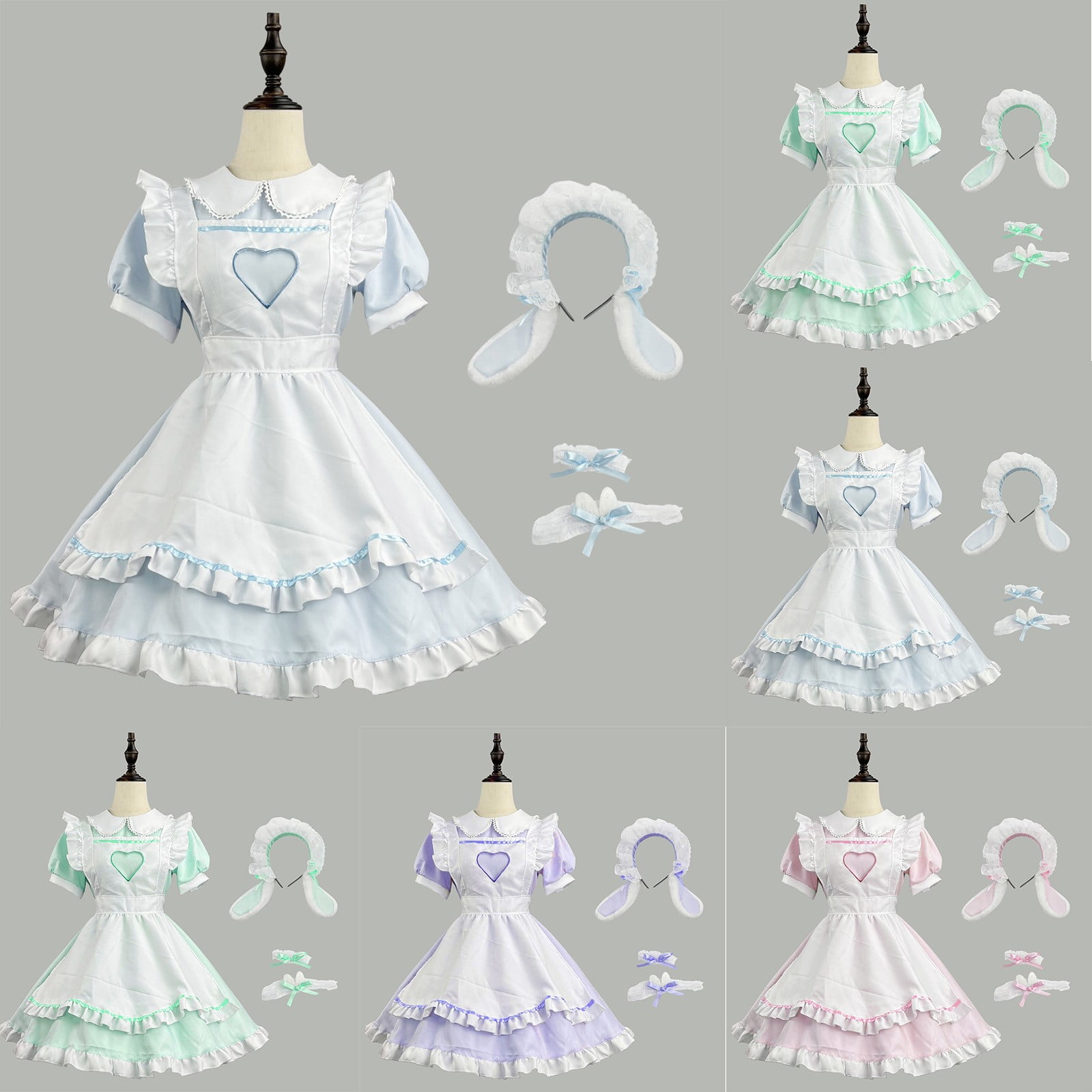 Sentmoon Maid Outfit Oversized Short Sleeve Birthday Dress with Print Loose Crew Neck Ruched ...