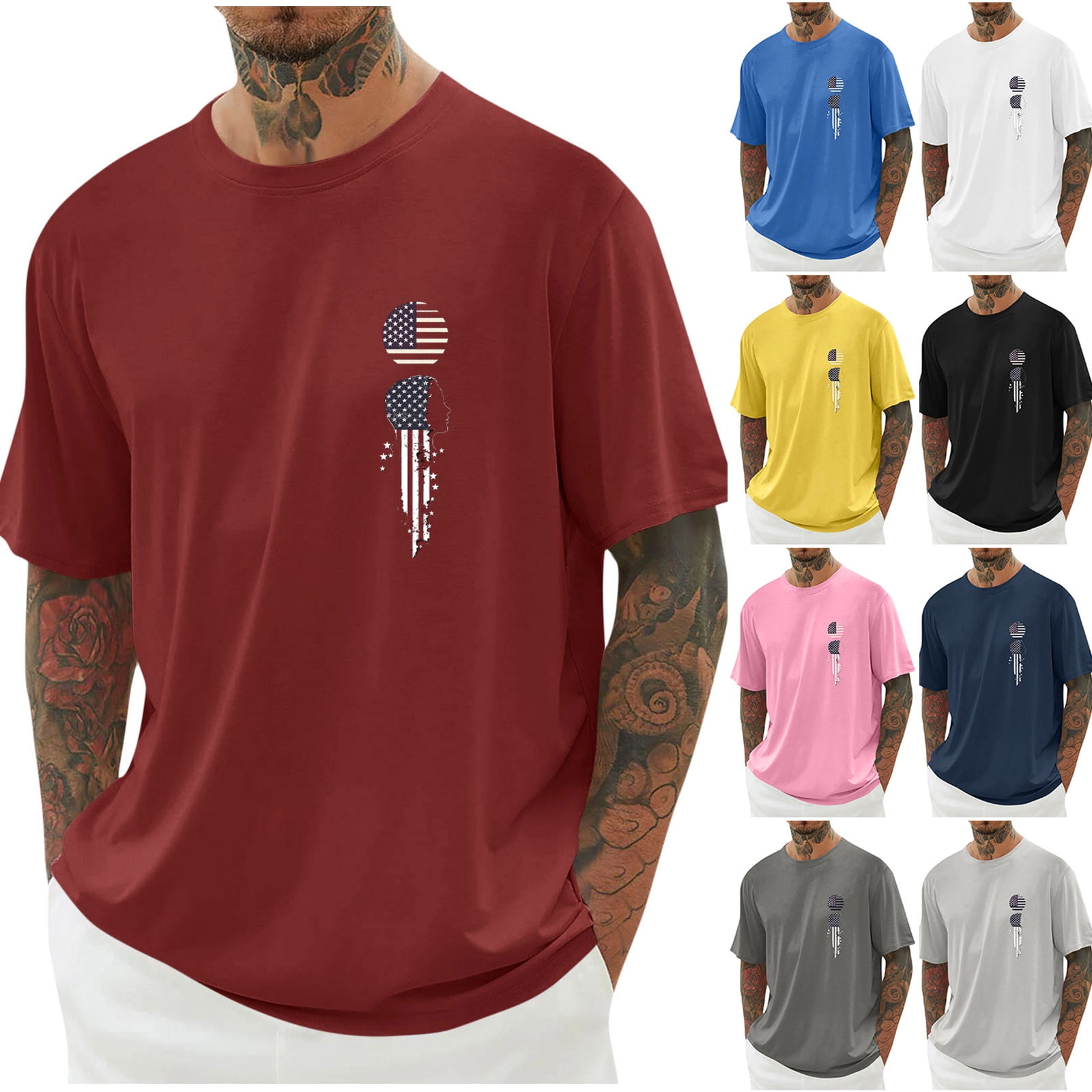 Sentmoon Men Blouses Star Stripe 4th of July Men's Tops Relaxed Short ...