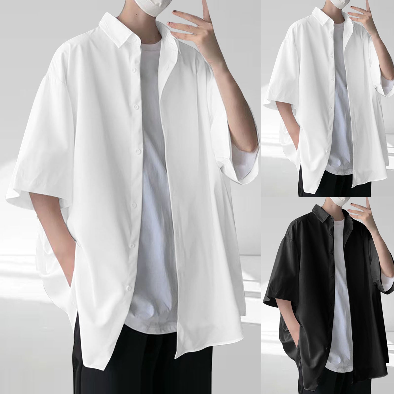 Sentmoon Men Button down Shirt Short Sleeve Oversized Relaxed Turndown ...