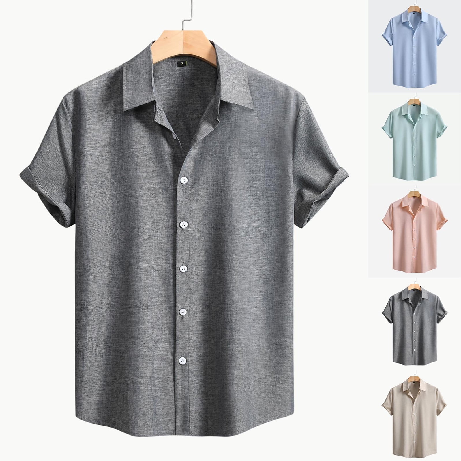 Sentmoon Men Shirt Plus Size Loose Turndown Collar Short Sleeve ...