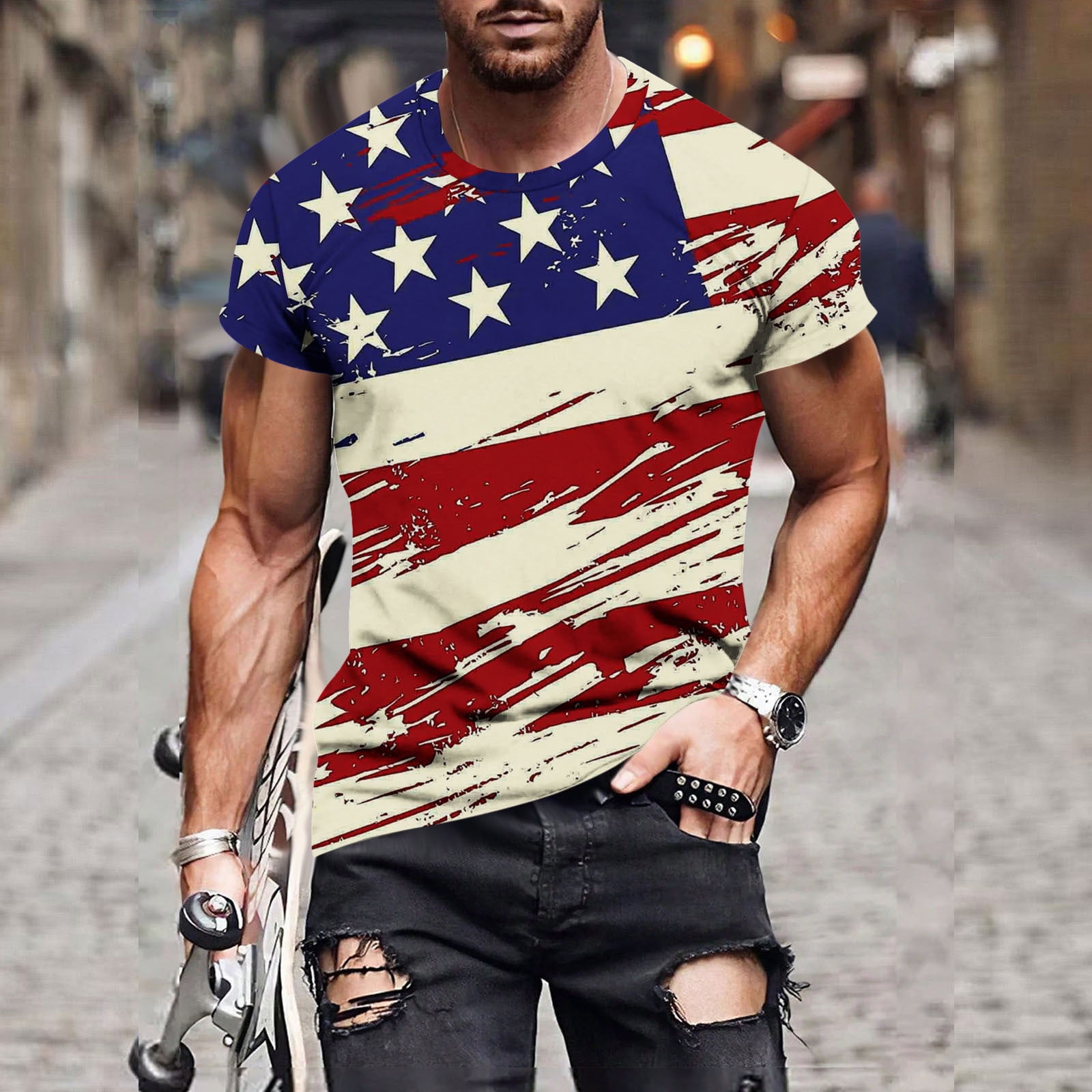 Sentmoon Men Tops and Blouses Celebration Pattern Independence Day ...
