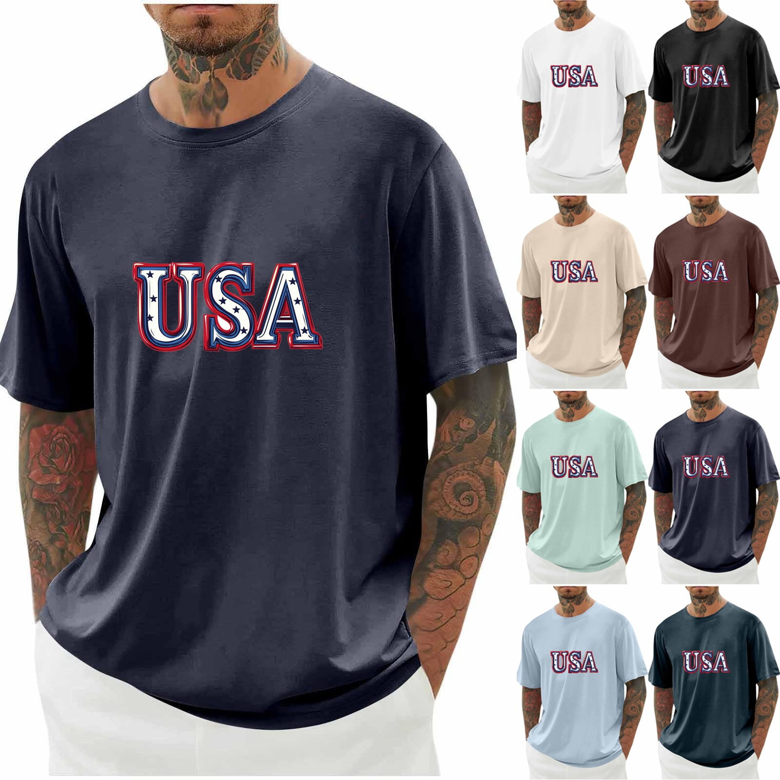 Sentmoon Men Tshirt Independence Day Print July Fourth Travel Outfits for Men Relaxed Short ...