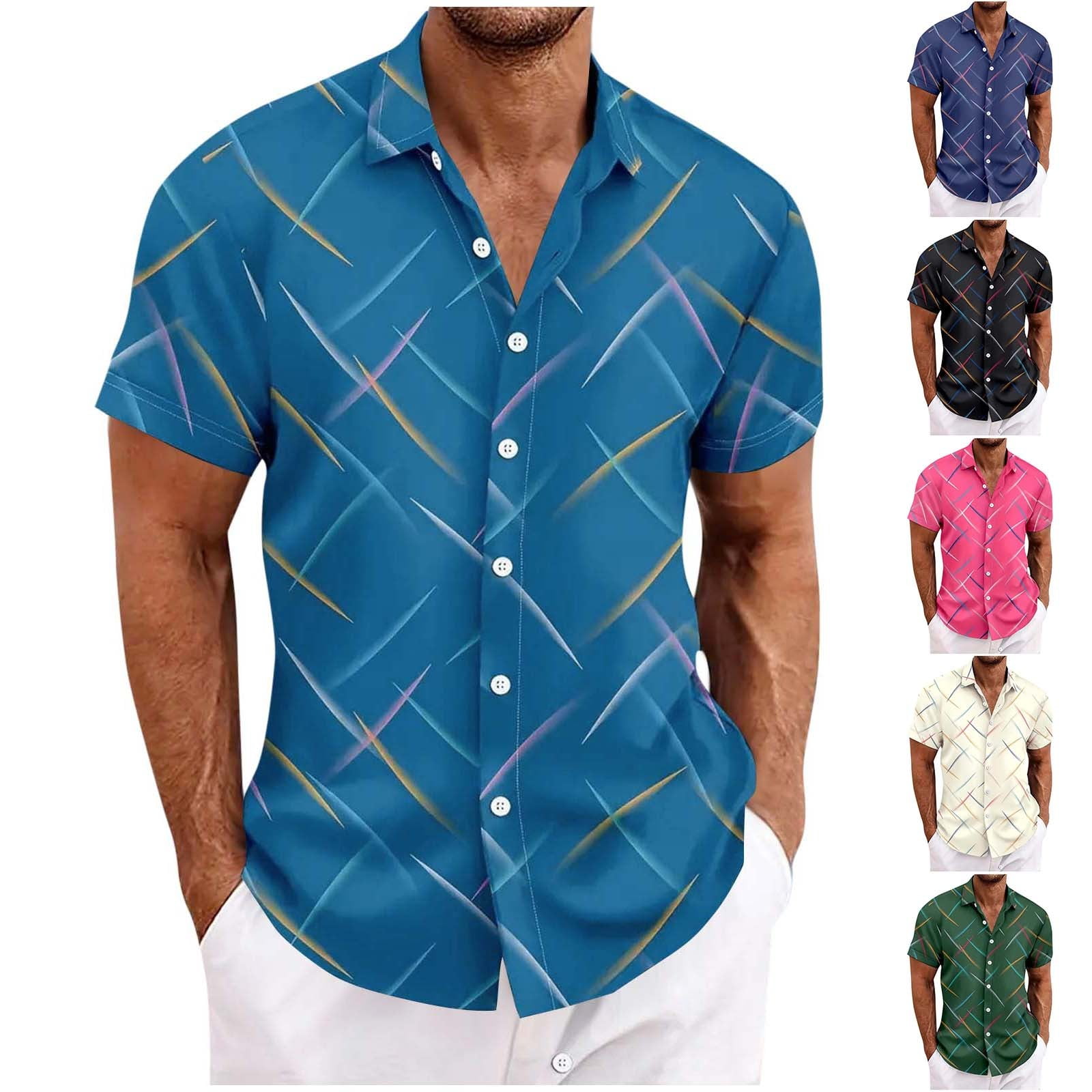Sentmoon Men's Dress Shirts Oversized Relaxed Turndown Collar Short ...