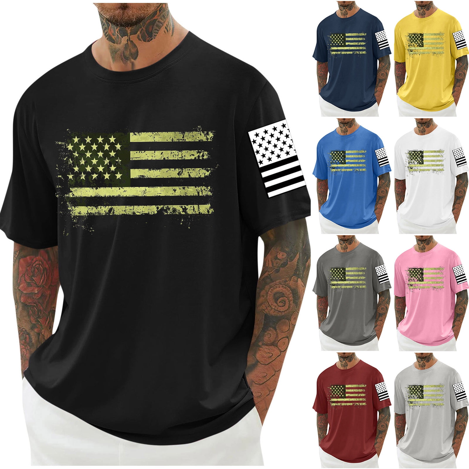 Sentmoon Men's Tunics Patriotic Print Independence Day Mens Work Tops ...