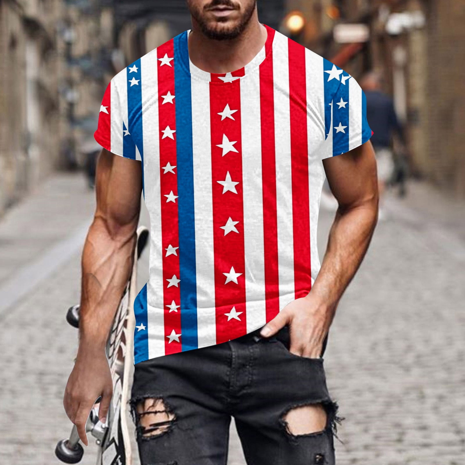 Sentmoon Men's Tunics Patriotic Print Independence Day Tops for Men ...
